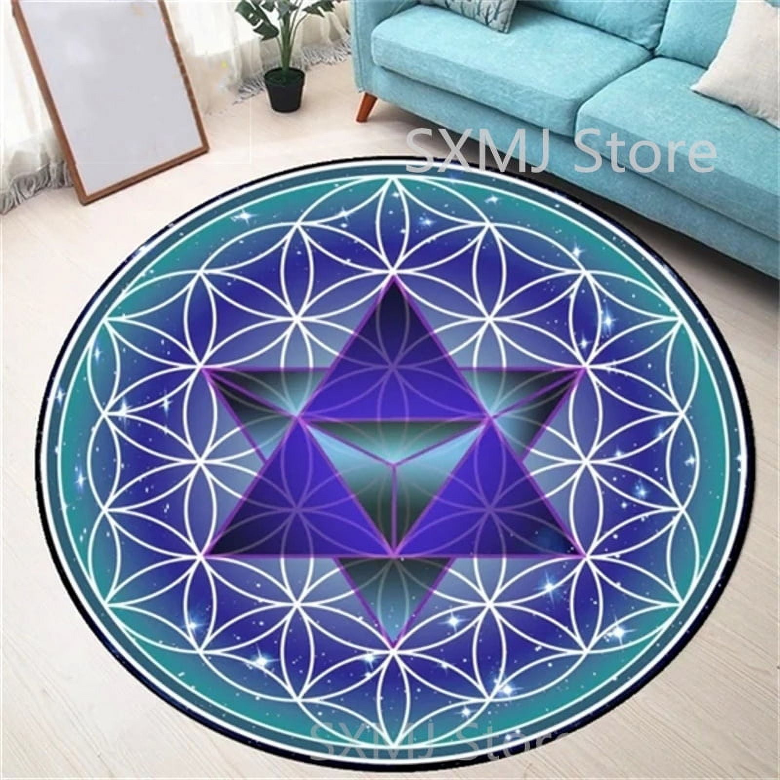 Geometry Pattern Round Rug Carpet Cushion Bedroom Living Room Floor Mat ...