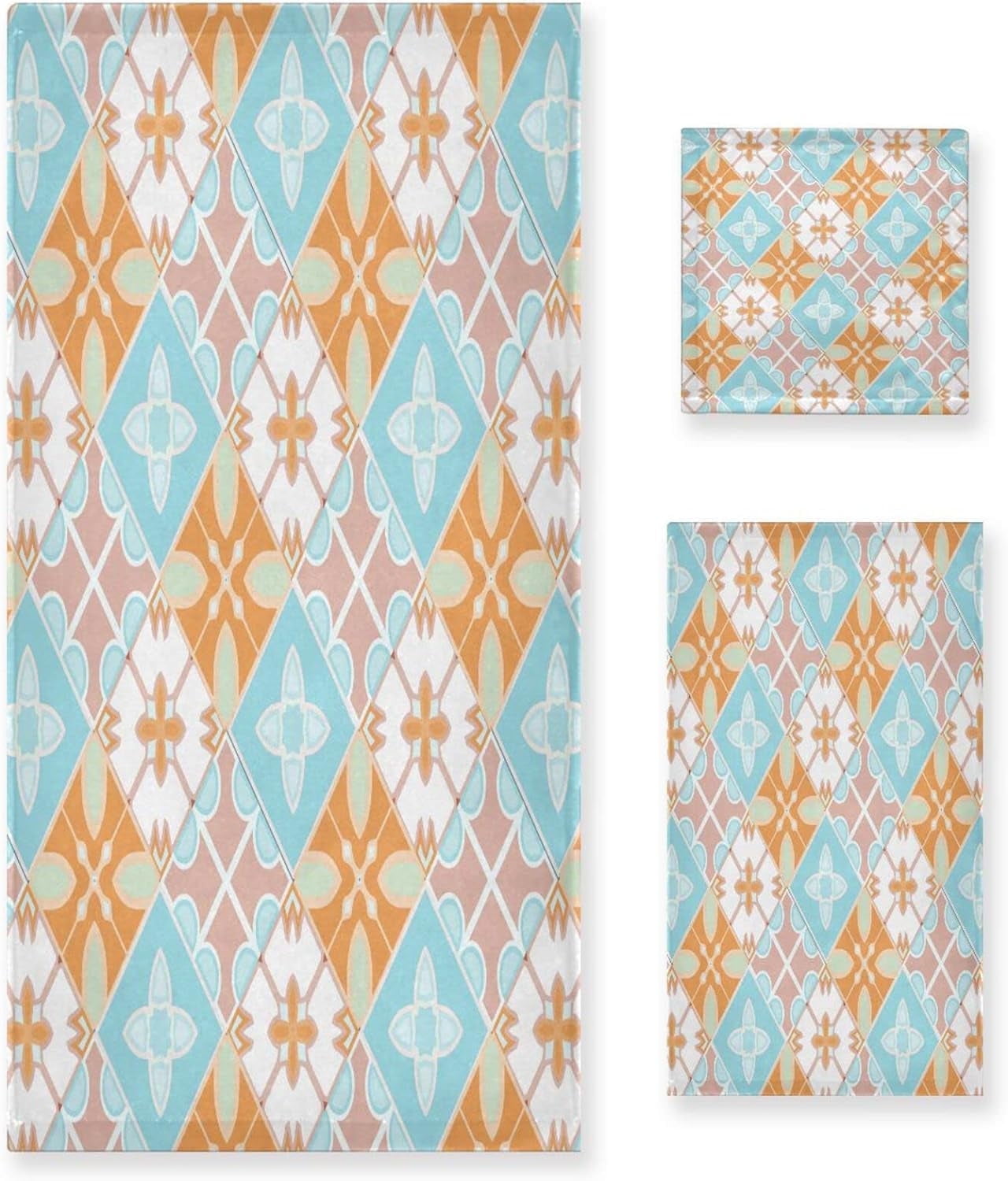 Geometry Pattern Towel Set of 3, Ultra Soft and Absorbent Bath Towels ...