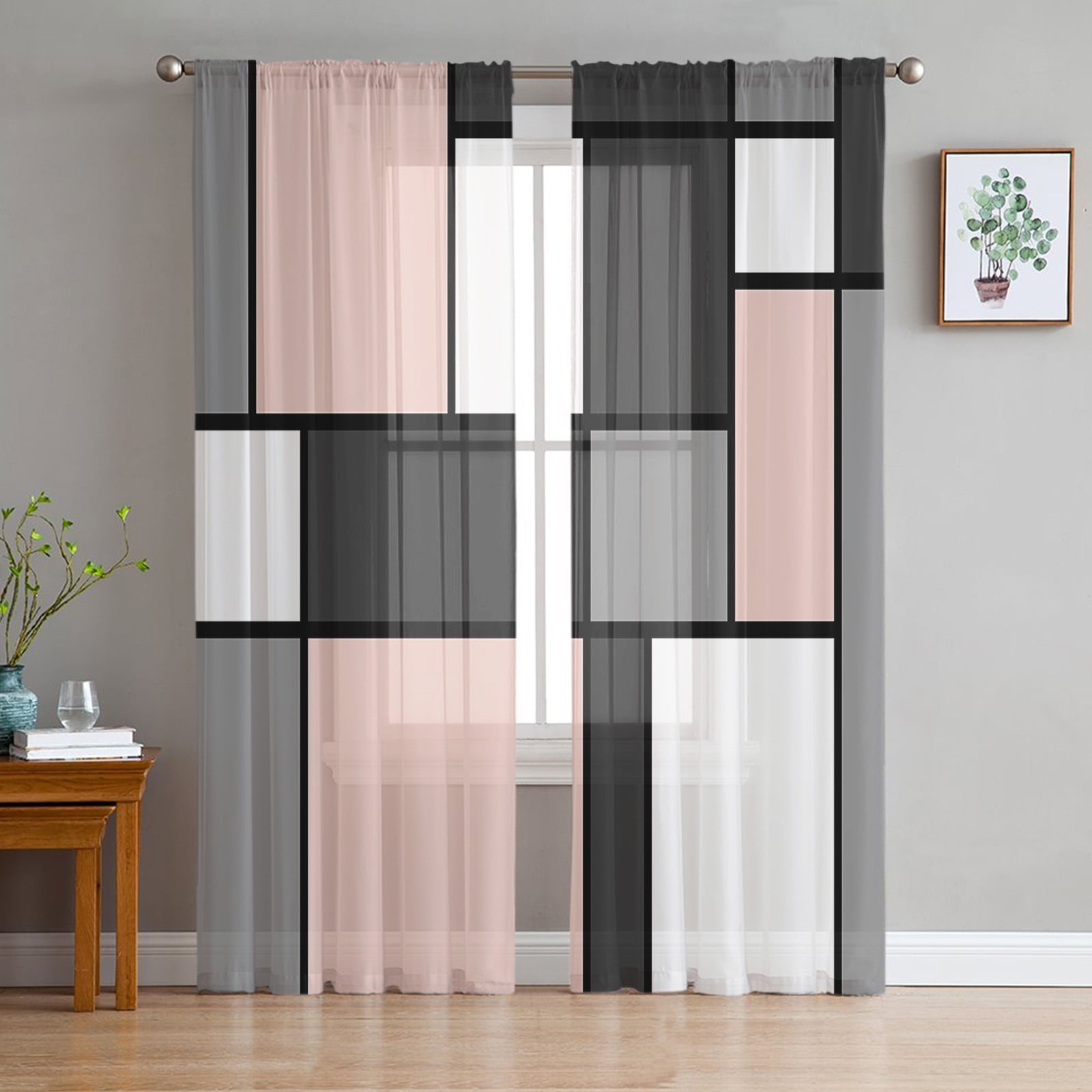 Geometry Pink Abstract Sheer Curtains for Living Room ration Window ...