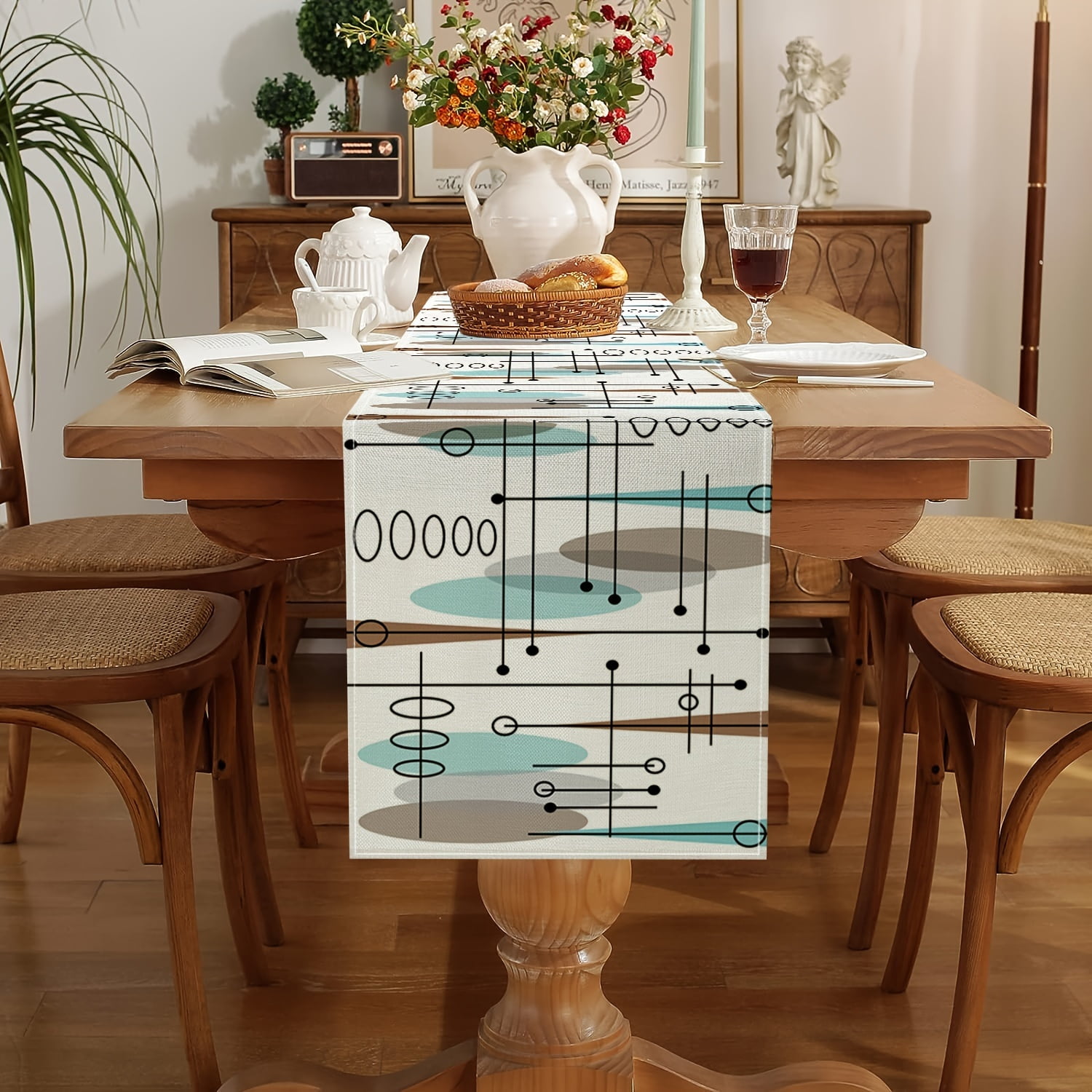 Geometry Print Linen Table Runners Mid Century Farmhouse Style Dresser ...