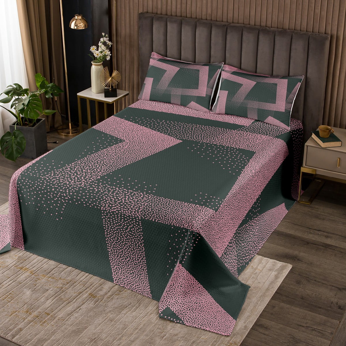 Geometry Quilt Set Queen Size Abstract Dots Squares Bedspread Set ...