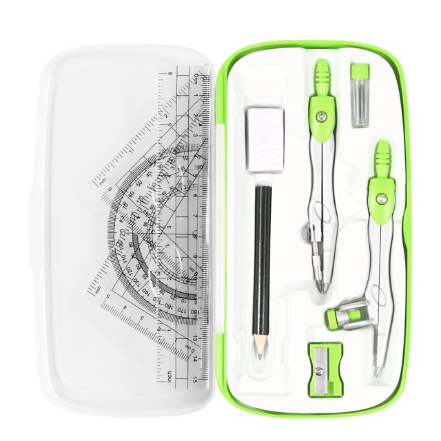 Geometry Set 10 Pieces Student Supplies with Shatterproof Storage Box ...