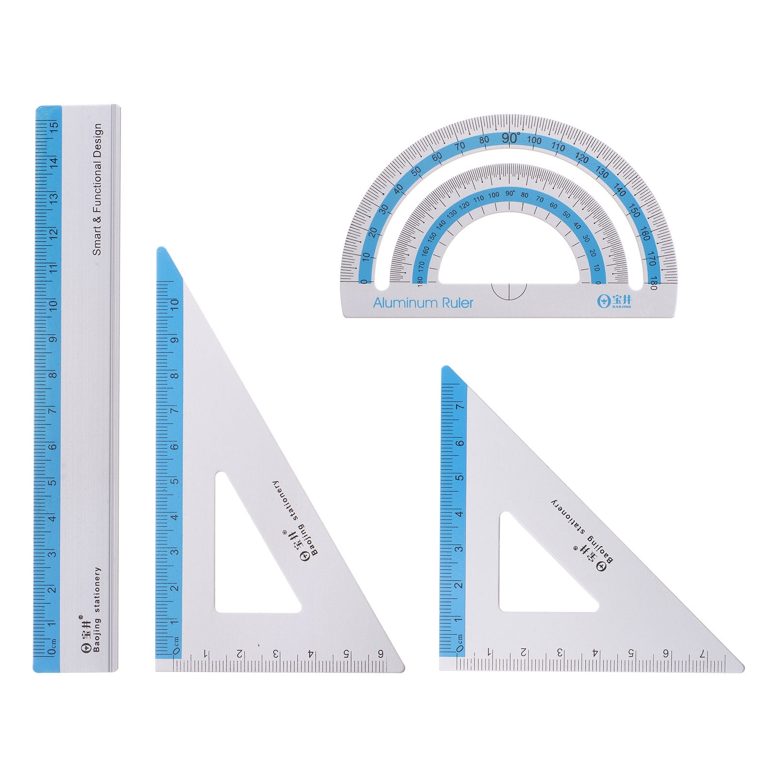 Geometry Set 15cm 4pcs Ink Printing Metal Ruler Set, Blue - Walmart.com