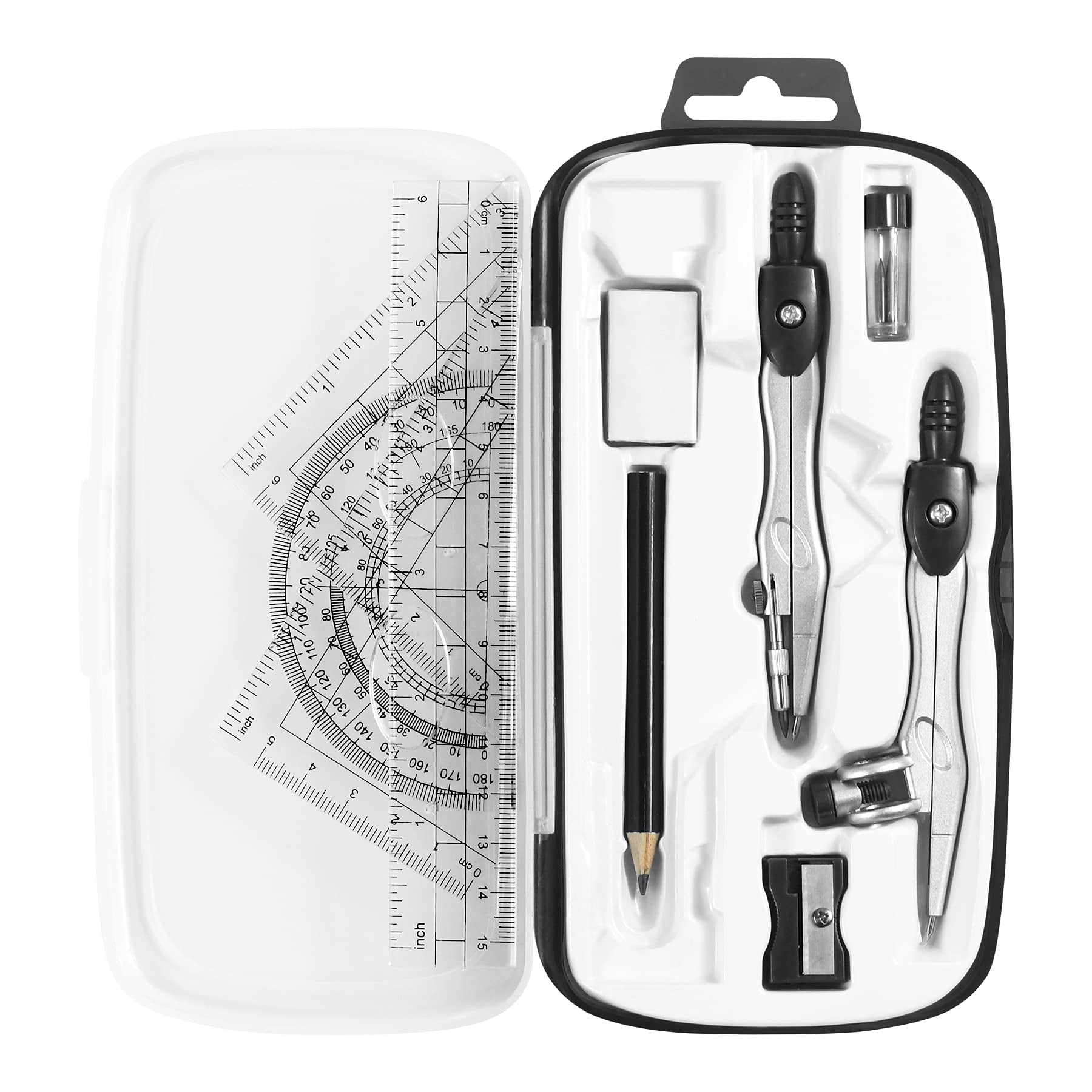 Geometry Set with Shatterproof Storage, 10 Piece Math Tools Compass ...