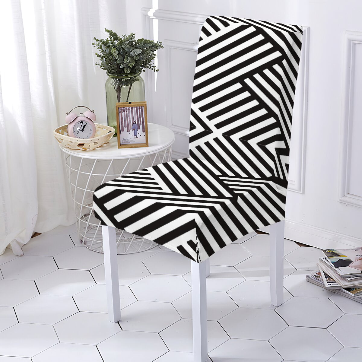 Geometry Style Chair Cover Dining Room Spandex Elastic Chair Slipcover ...