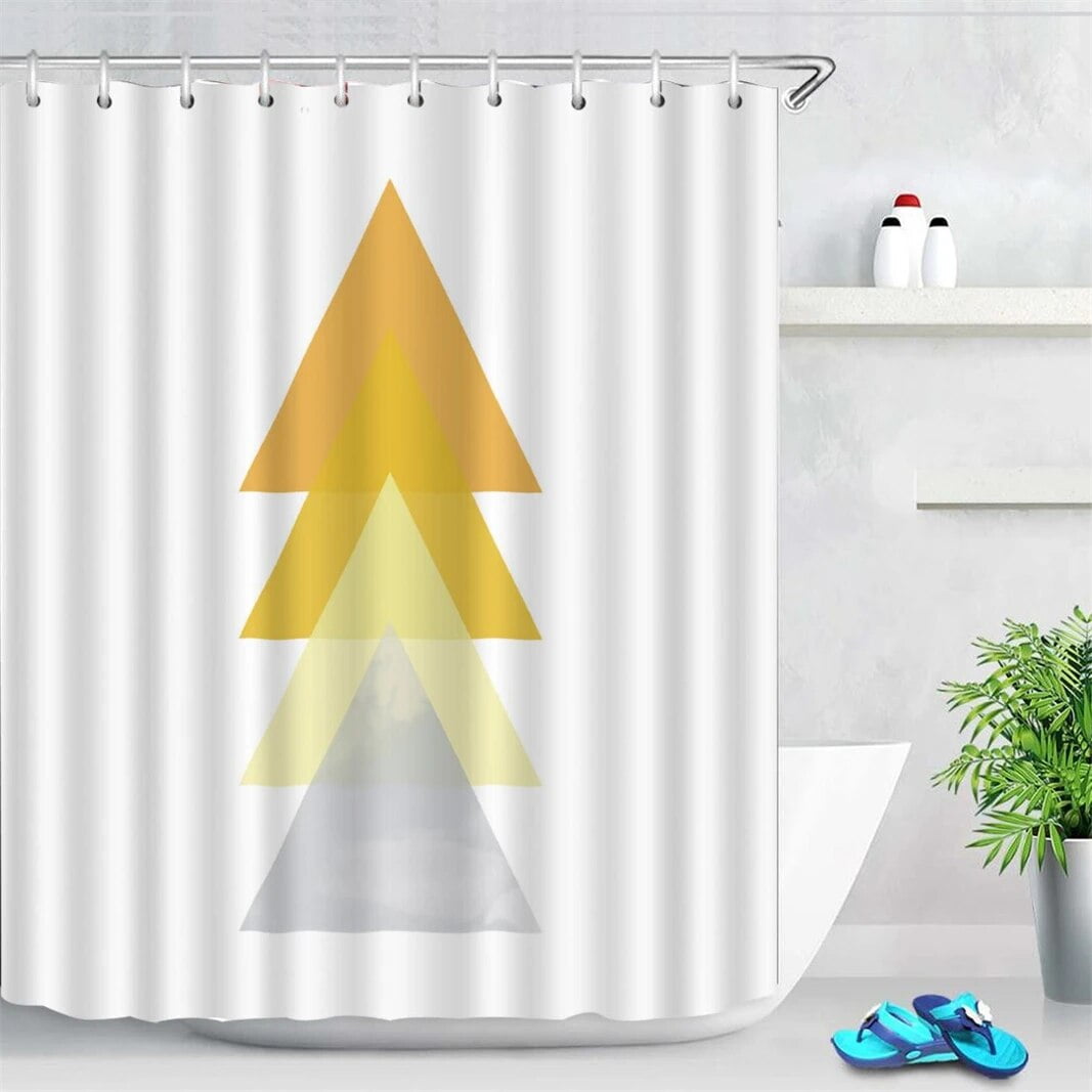 Geometry Style Curtain Shower Bathtub Waterproof Yellow Polygon Pattern