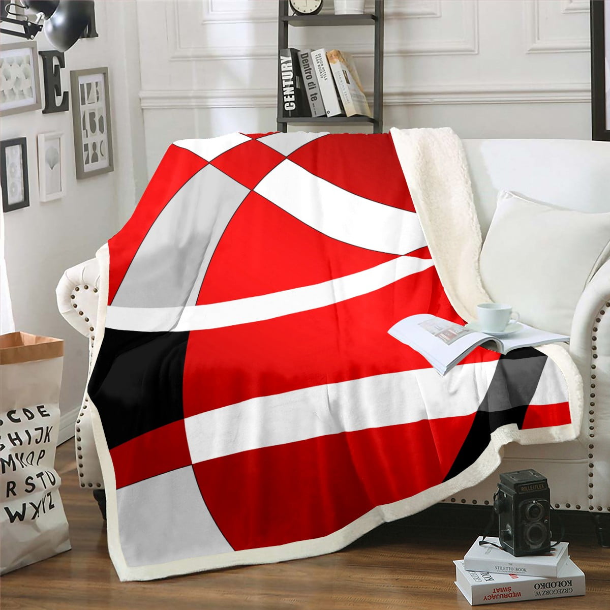Geometry Throw Blanket Red Black White Grey Irregular Stripes Abstract ...