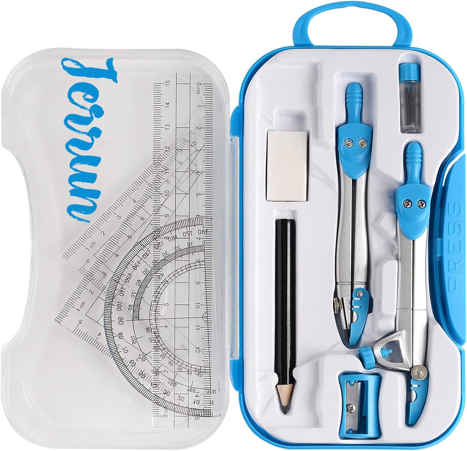 Geometry Tool Kit with Compasses, Protractor, Pencil, Eraser, Sharpener ...