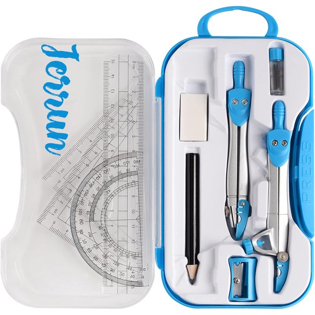 Geometry Tool Kit with Compasses, Protractor, Pencil, Eraser, Sharpener ...