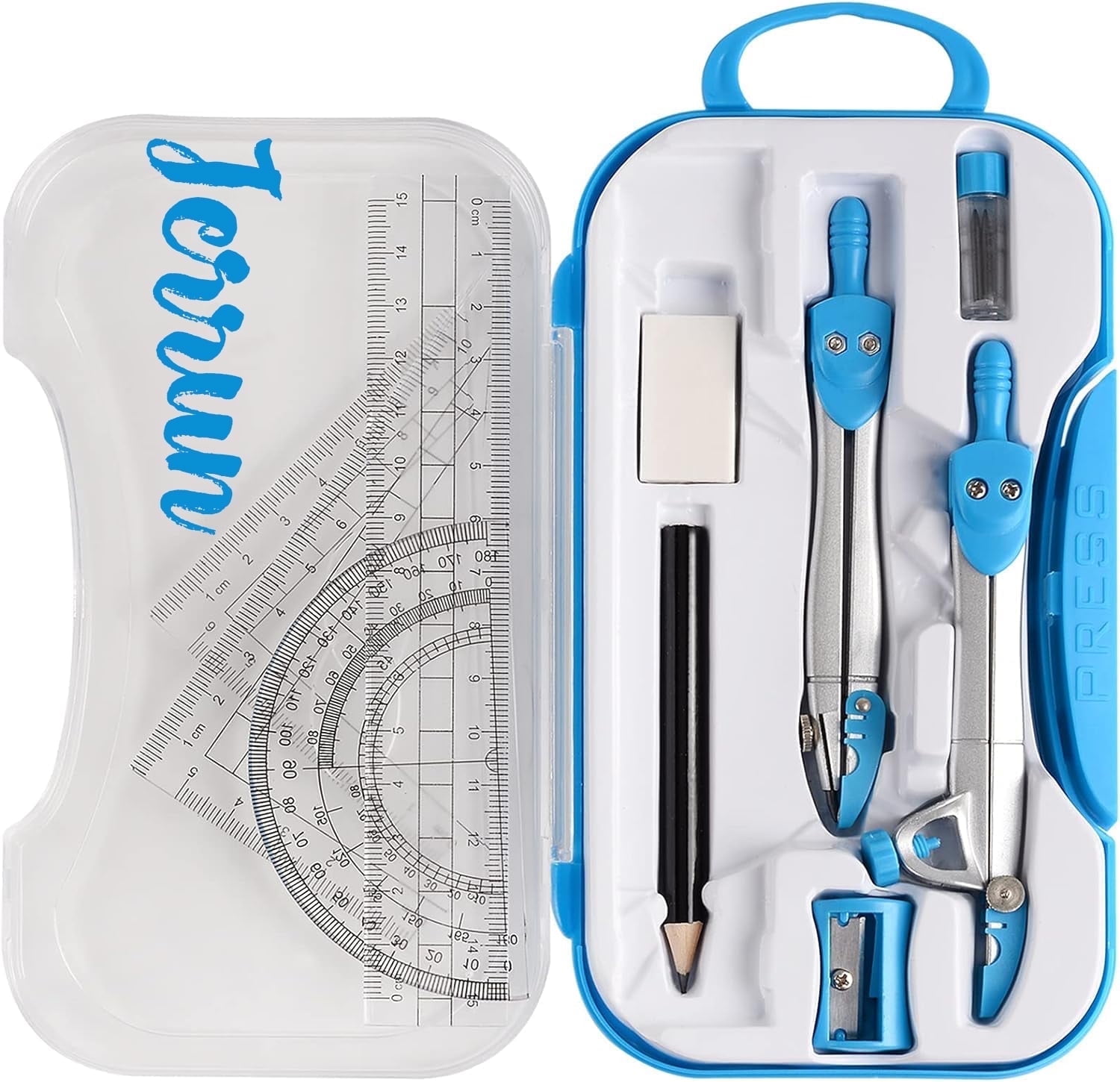 Geometry Tool Kit with Compasses, Protractor, Pencil, Eraser, Sharpener ...