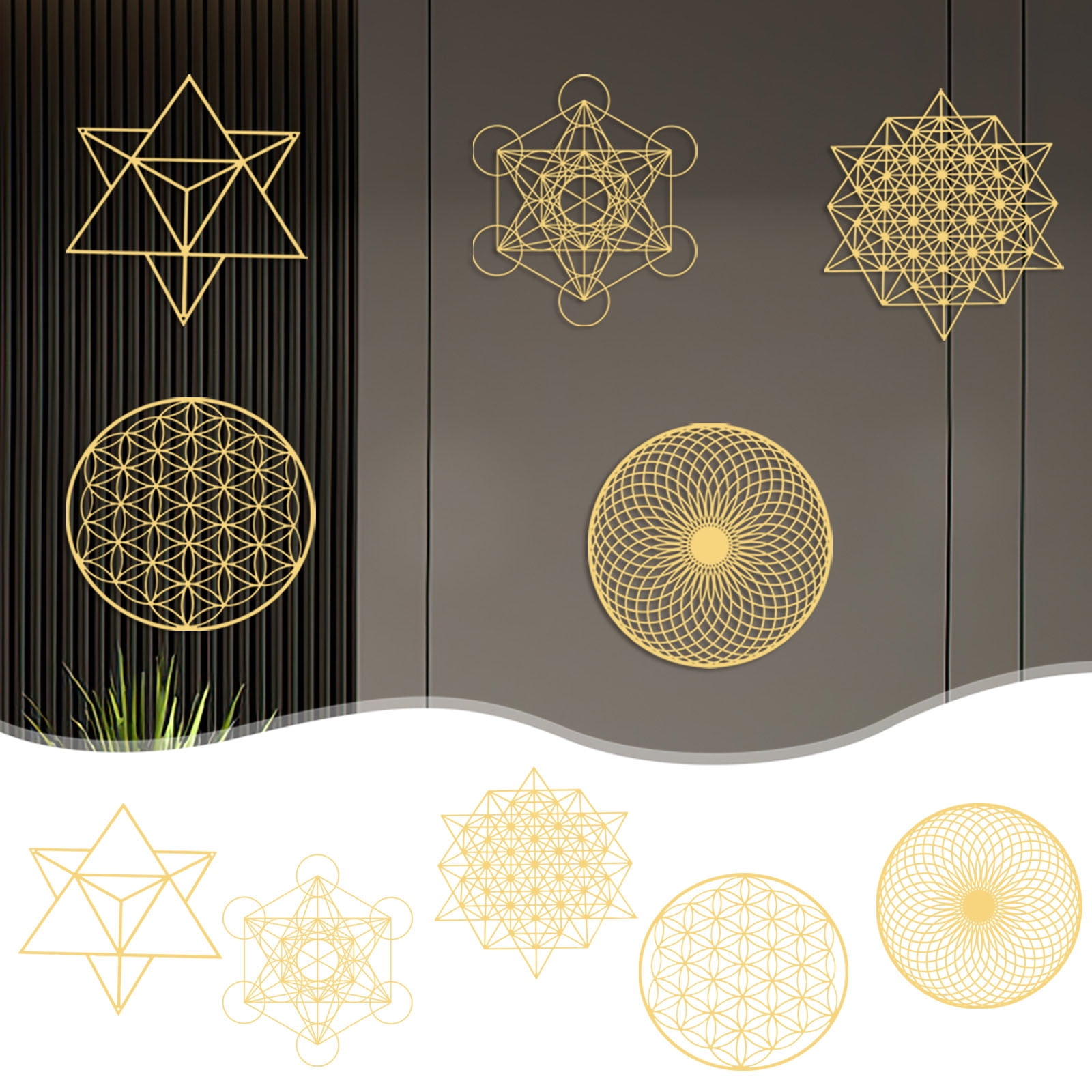 Geometry Wood Wall Art Set of 5, Cube Home Decor, Flower of Life, 64 ...