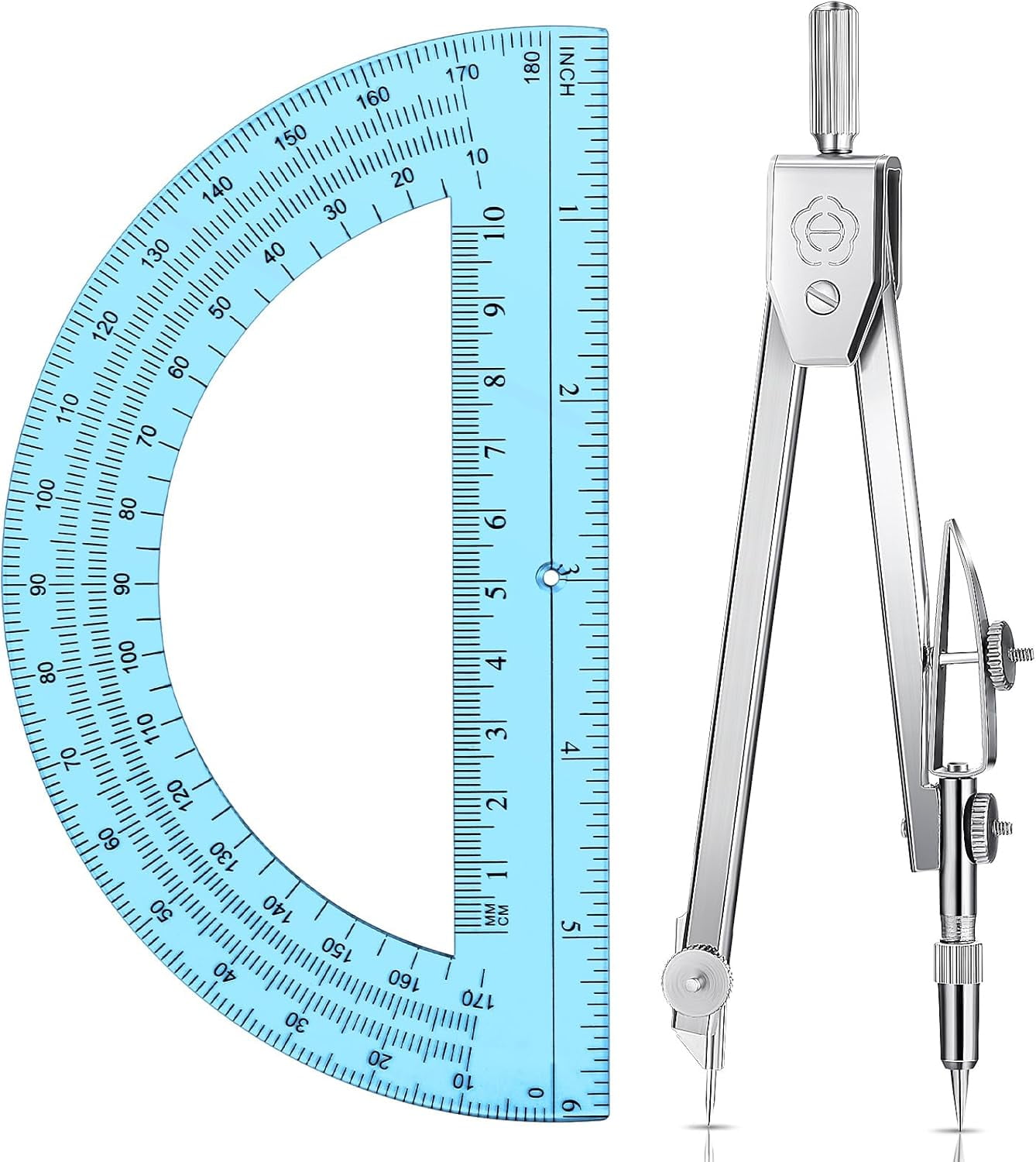 Geometry math set, drawing compass and 6-inch transparent swinging ...