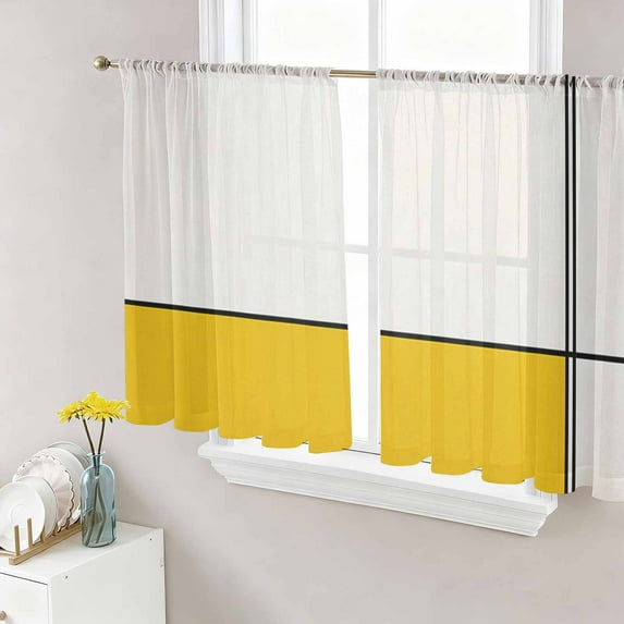 Geomrtic Yellow, Semi Sheer Curtains 54 Inch Length 2 Panels Set ...