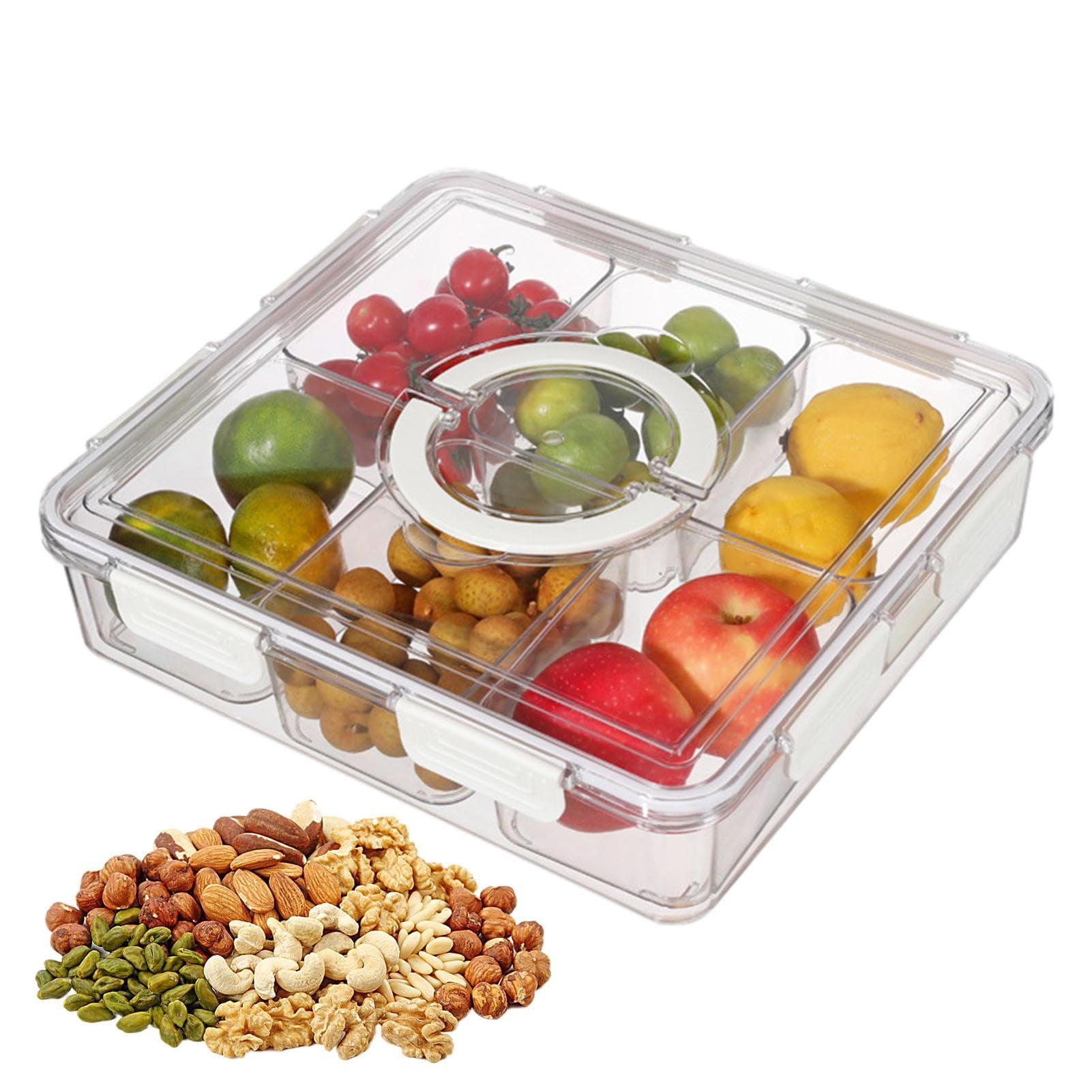 Geonoy Divided Serving Tray with Lid & Handle, Portable Food Storage ...