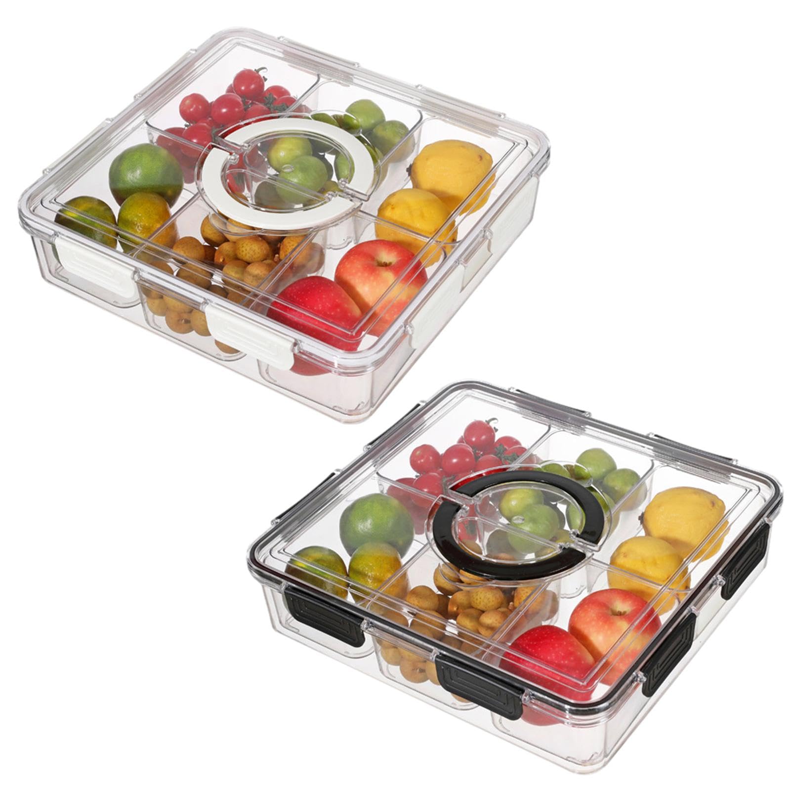 Geonoy Divided Serving Tray with Lid & Handle, Portable Food Storage ...