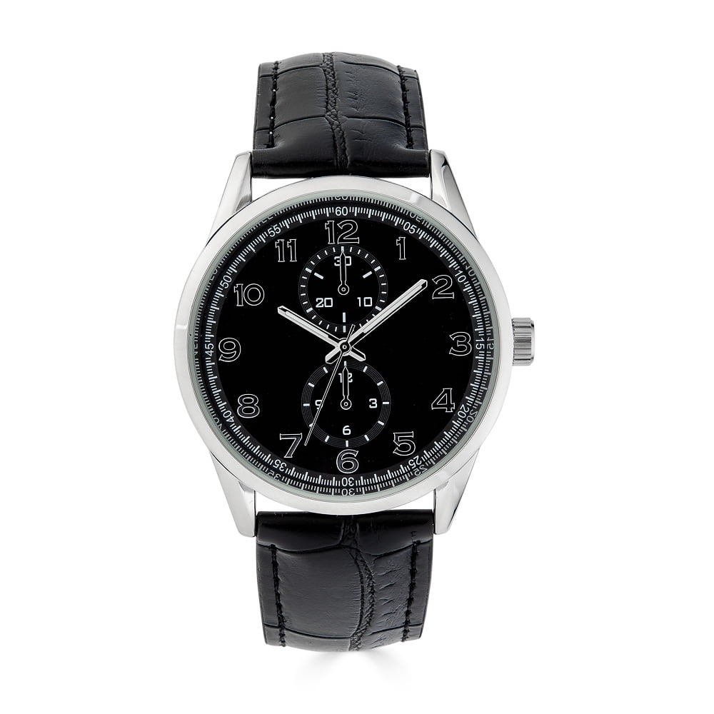 George Men's Silver Tone Black Dial 41mm Stainless Steel Case Watch ...