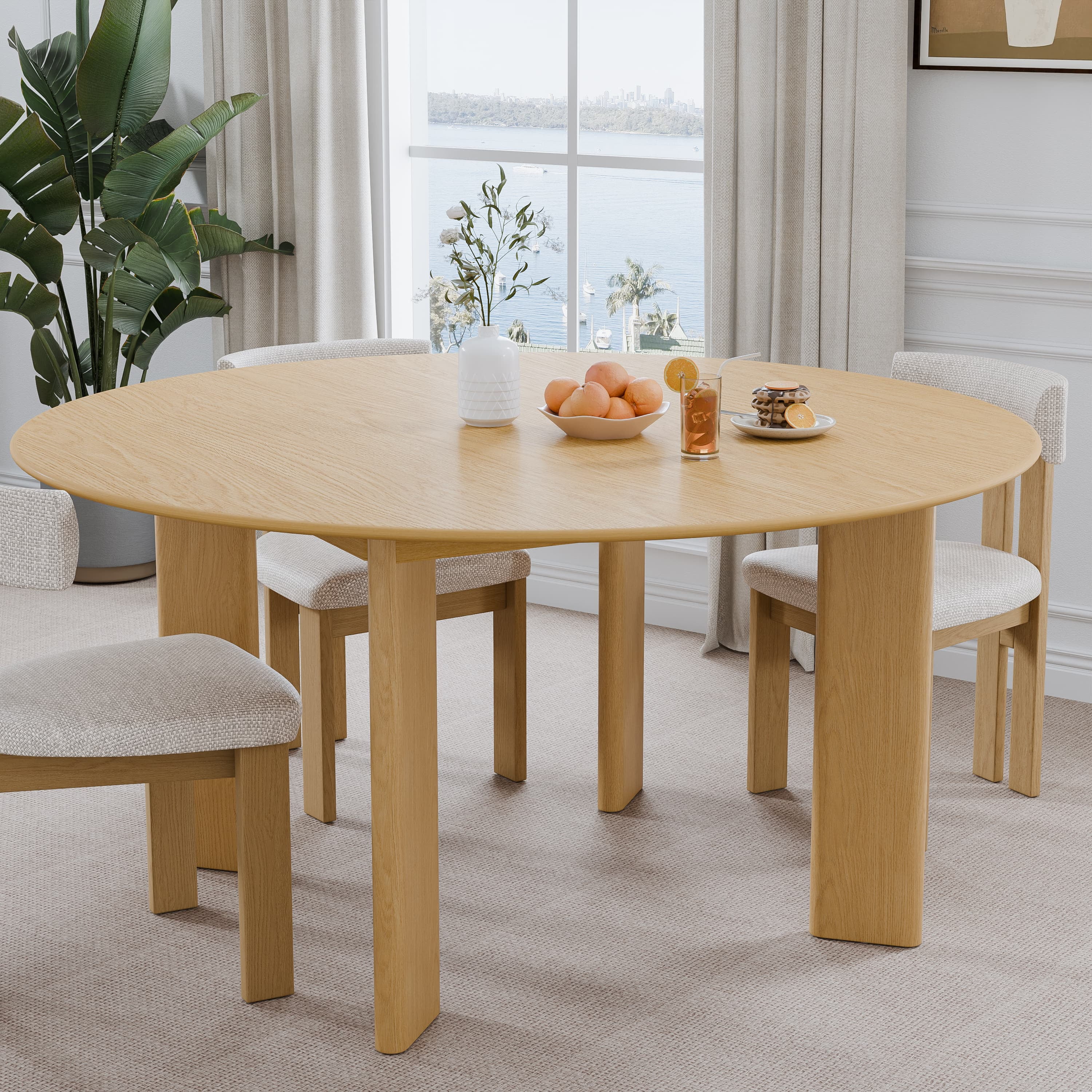 Free Shipping! Dovelina 59 Inch Solid Wood Round Dining Table Oak ...