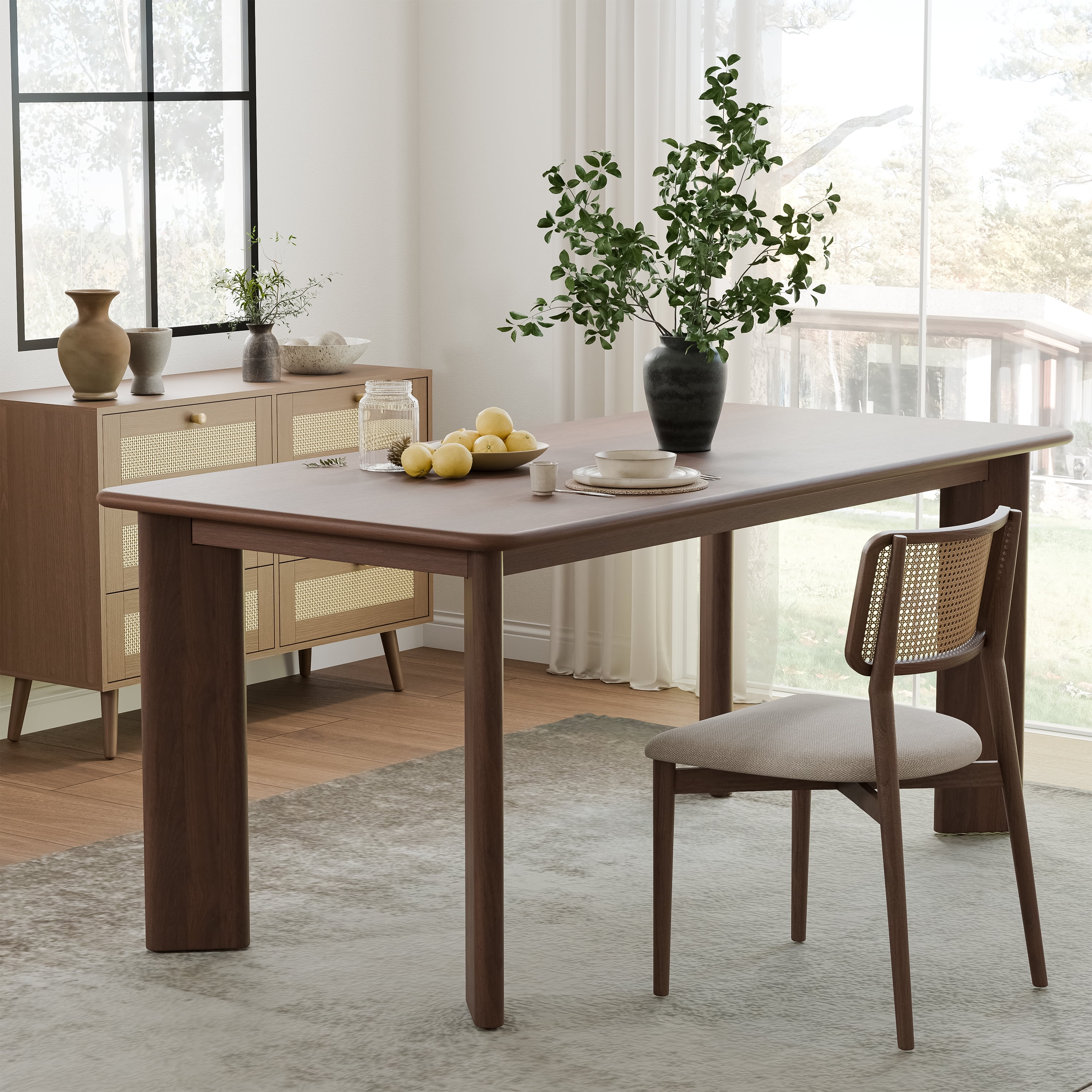 Dovelina 67x33.5 Solid Wood Dining Table Rectangle Walnut Durable ...