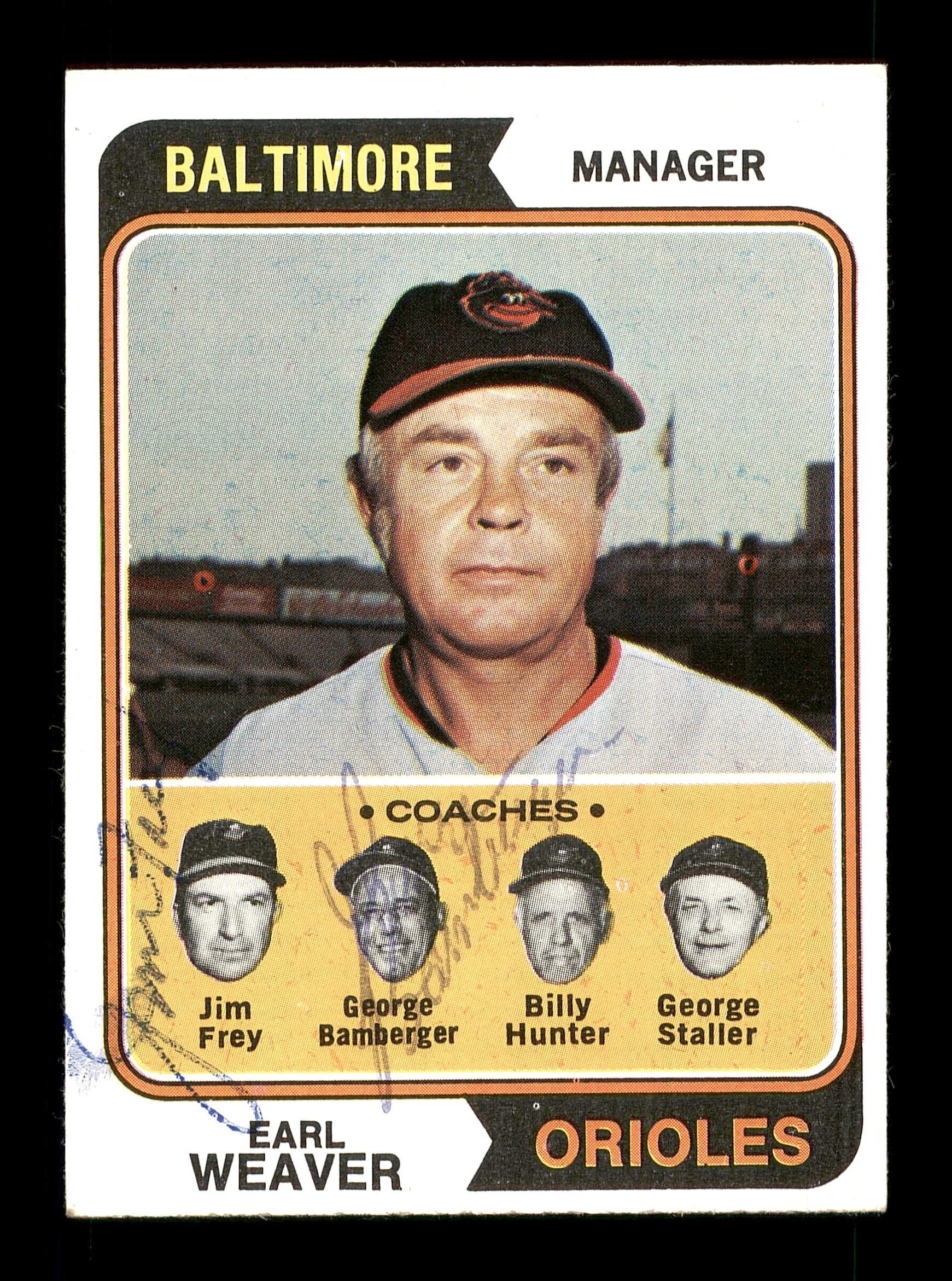 George Bamberger & Jim Frey Autographed 1974 Topps Card #306 Baltimore ...