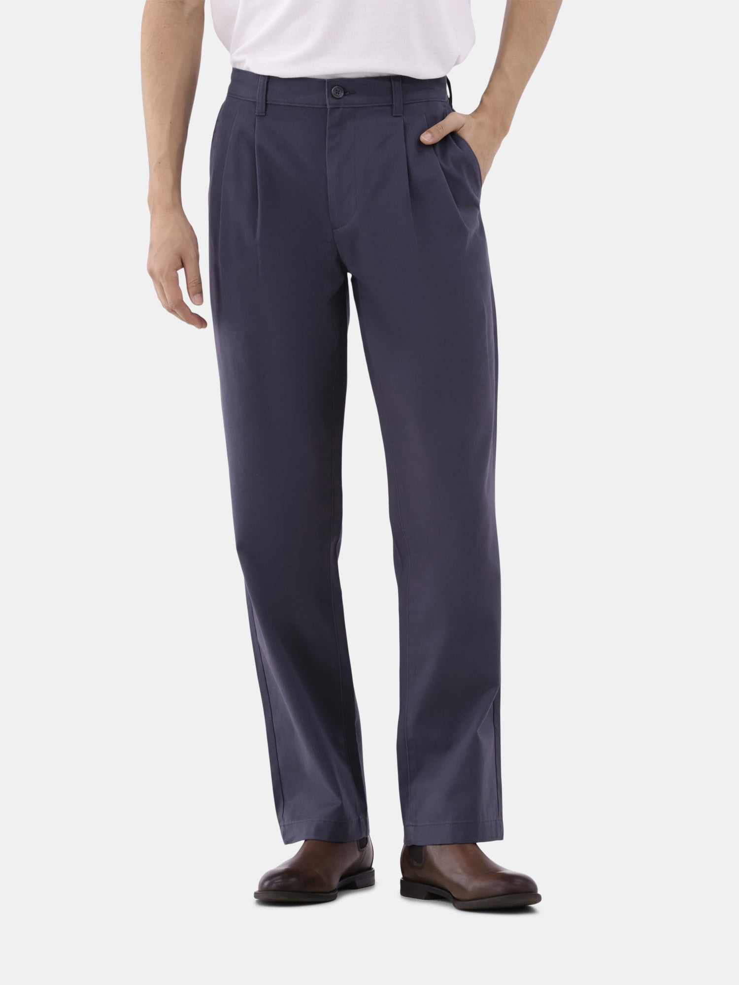 George Men's Pleated Front Cotton-Blend Pants with Belt Loops - Walmart.com