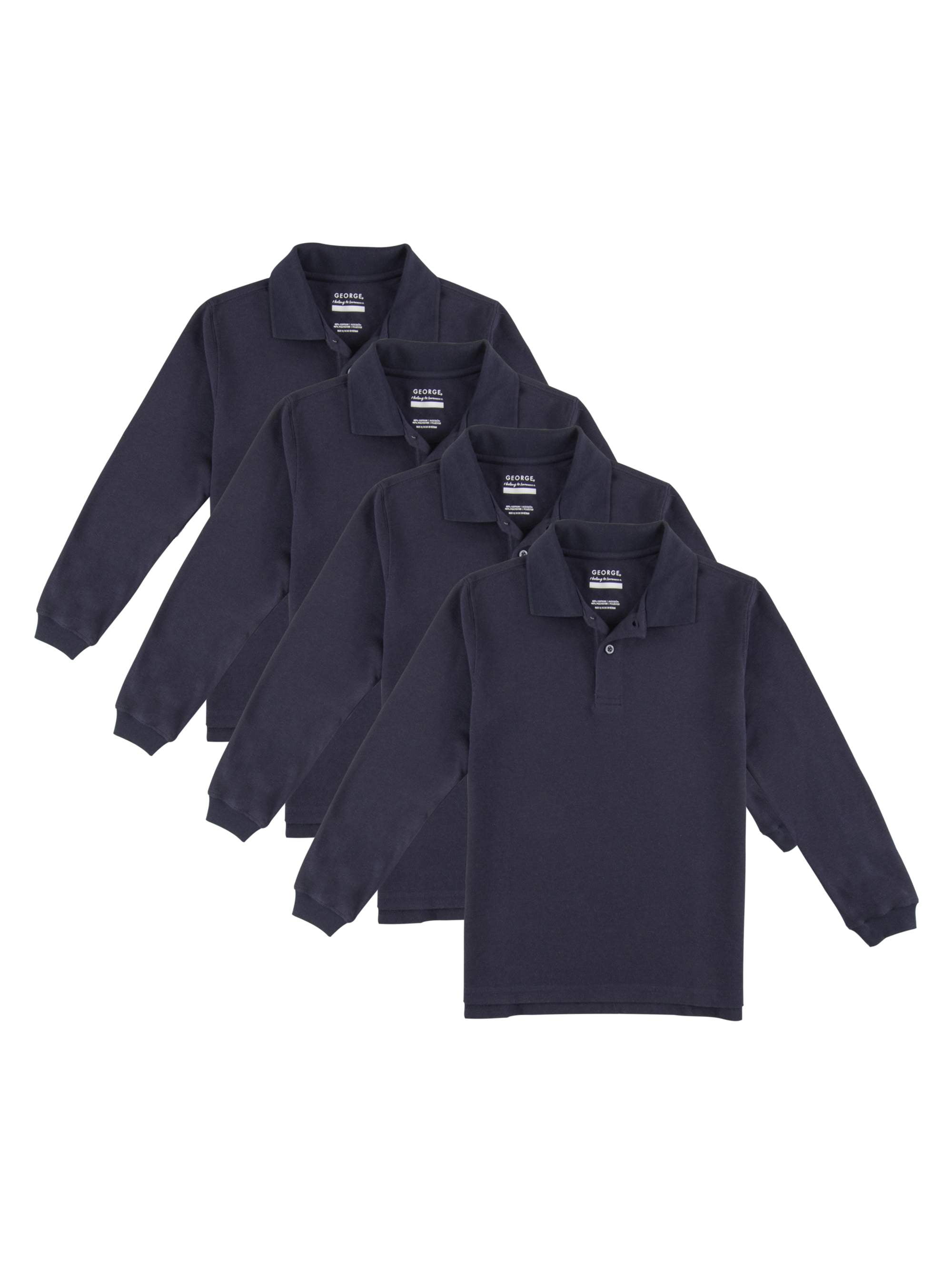 George Boys School Uniform Long Sleeve Pique Polo Shirts, 4-Pack Value ...