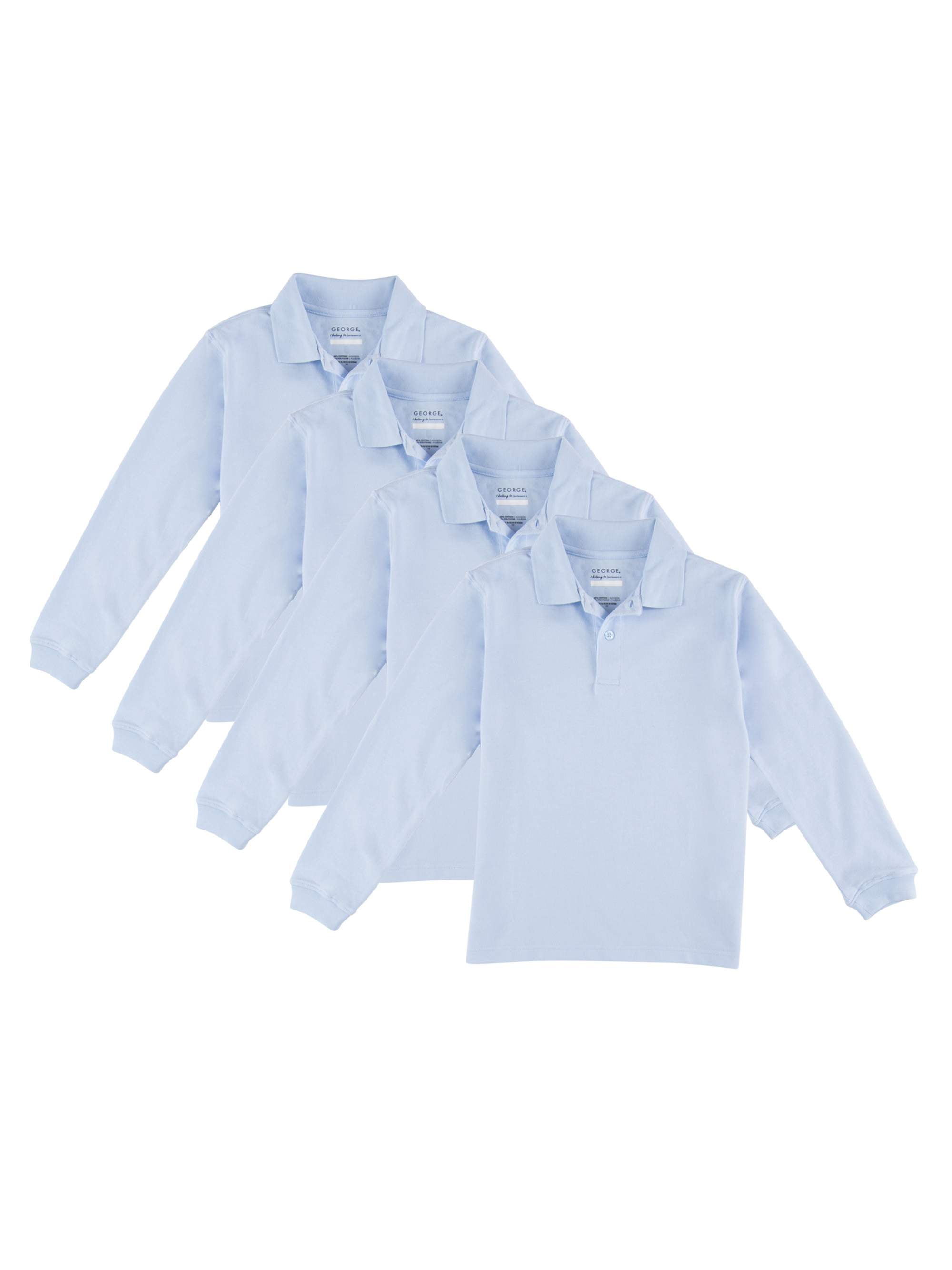 George Boys School Uniform Long Sleeve Pique Polo Shirts, 4-Pack Value ...
