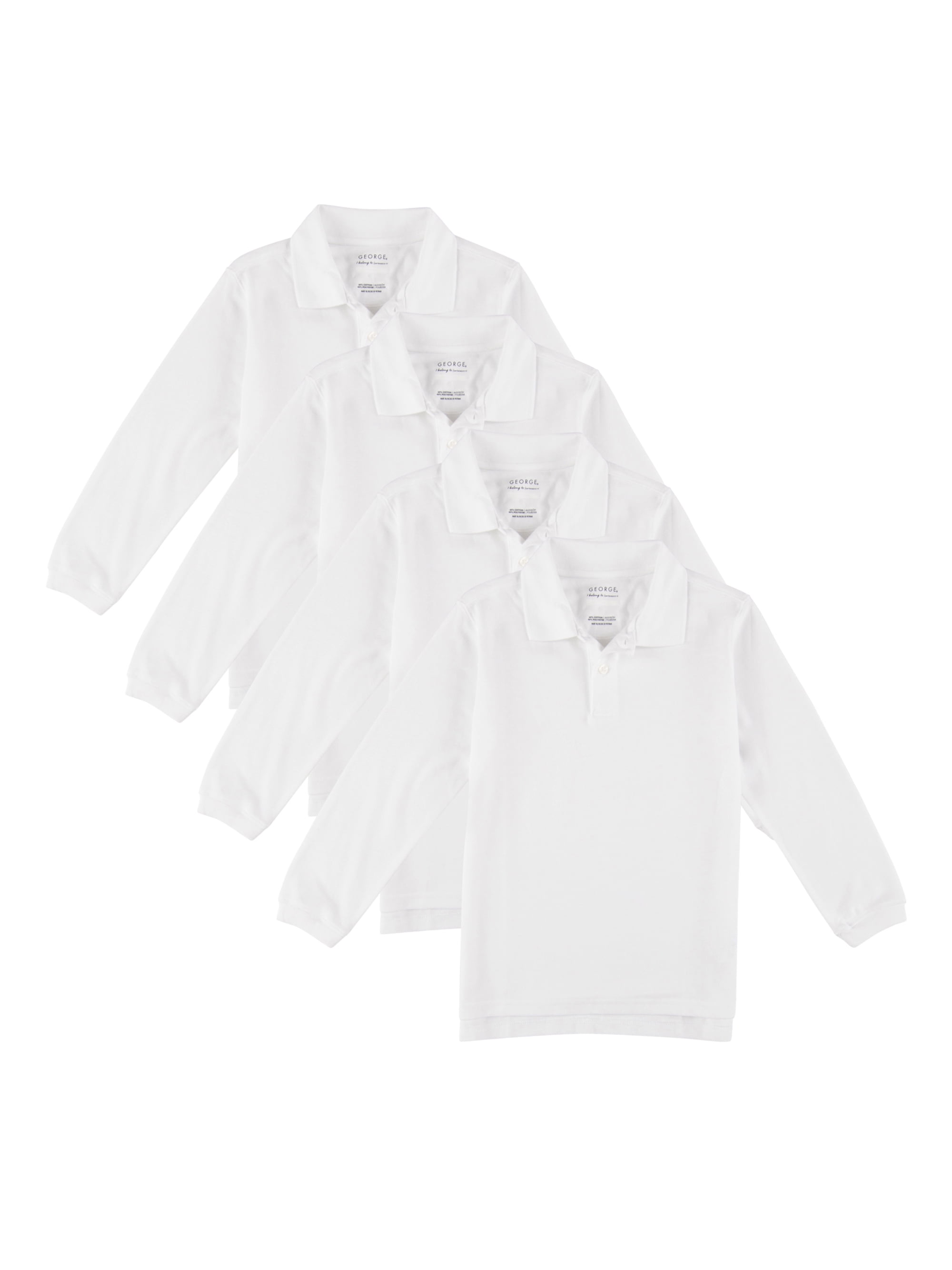 George Boys School Uniform Long Sleeve Pique Polo Shirts, 4-Pack Value ...