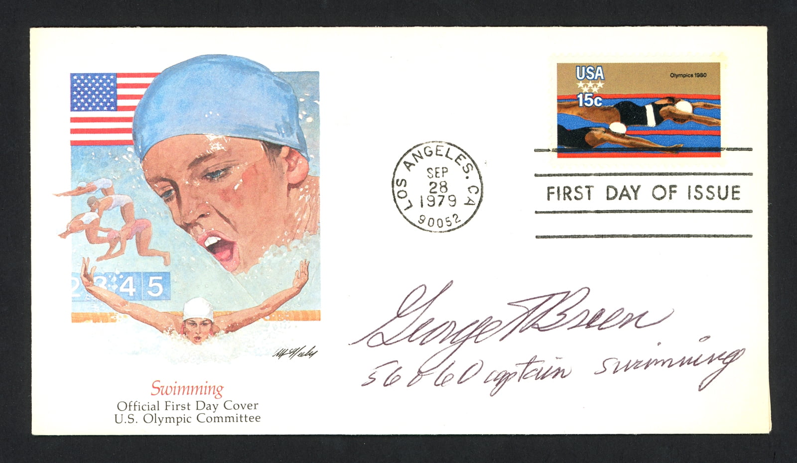George Breen Autographed First Day Cover Olympic Swimmer SKU #159608 ...