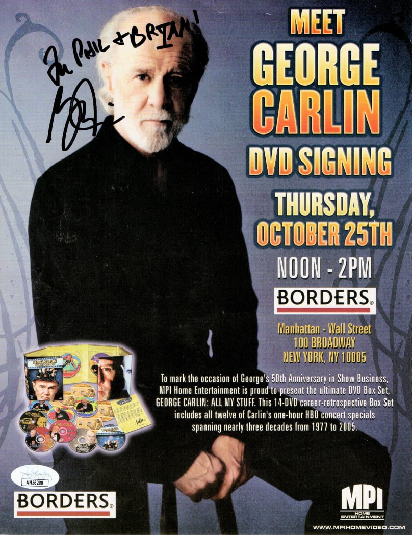 George Carlin Signed Autographed 8.5X11 Photo Borders Promo To Phil JSA ...