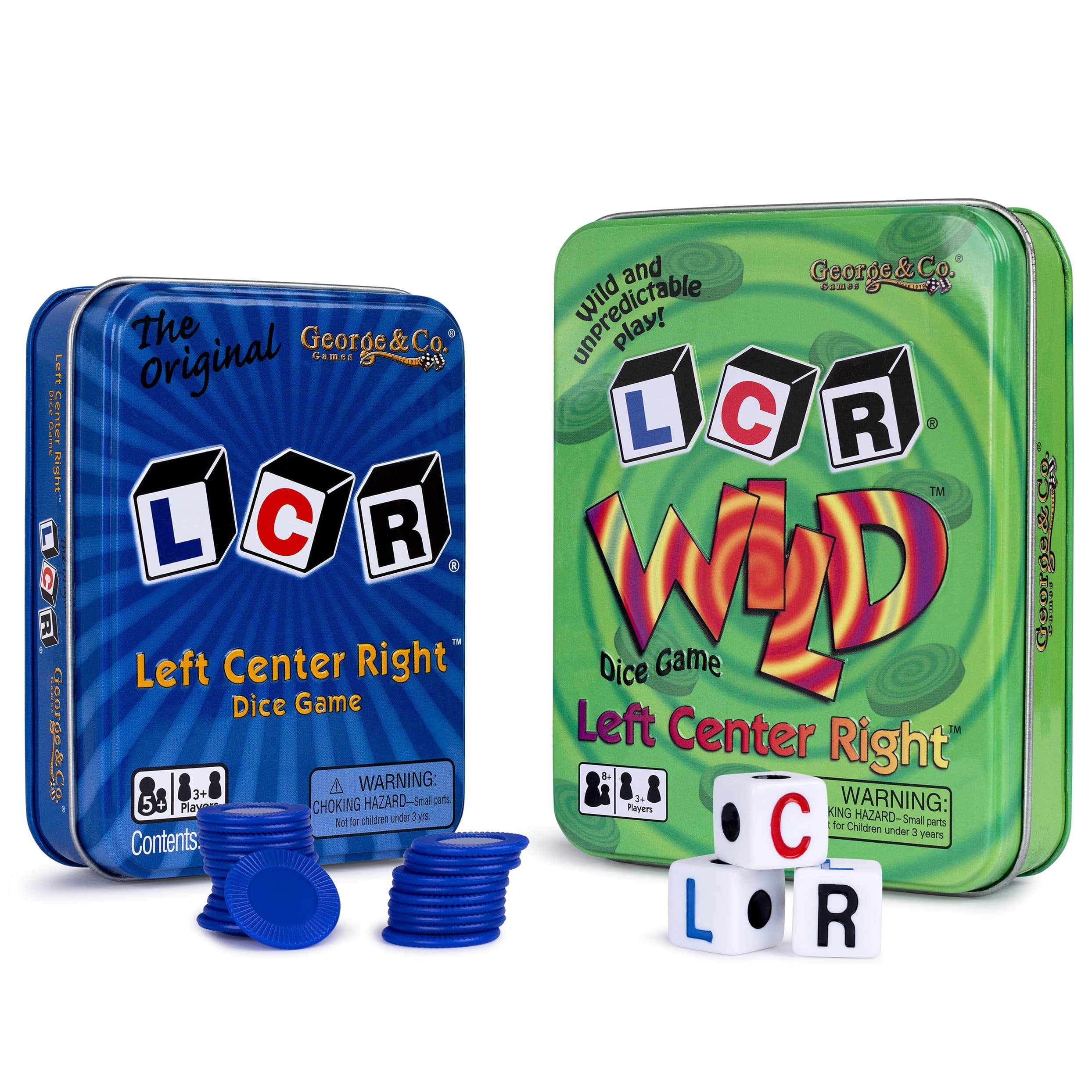 George & Company LLC LCR (Left Right Center) in Blue & Dice Game in Green Tin Gift Set Bundle ...