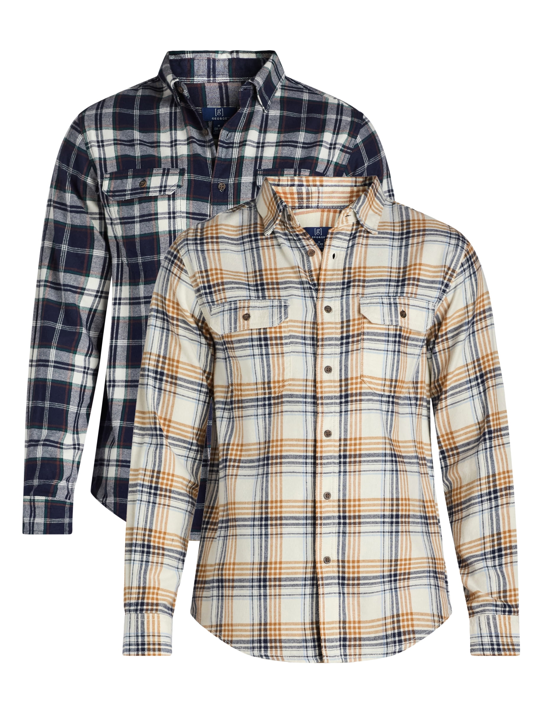 George Men's & Big Men's 2-Pack Flannel Shirt with Long Sleeves, Sizes ...