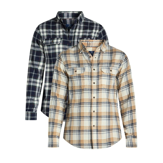 George Men's & Big Men's 2-Pack Flannel Shirt with Long Sleeves, Sizes ...