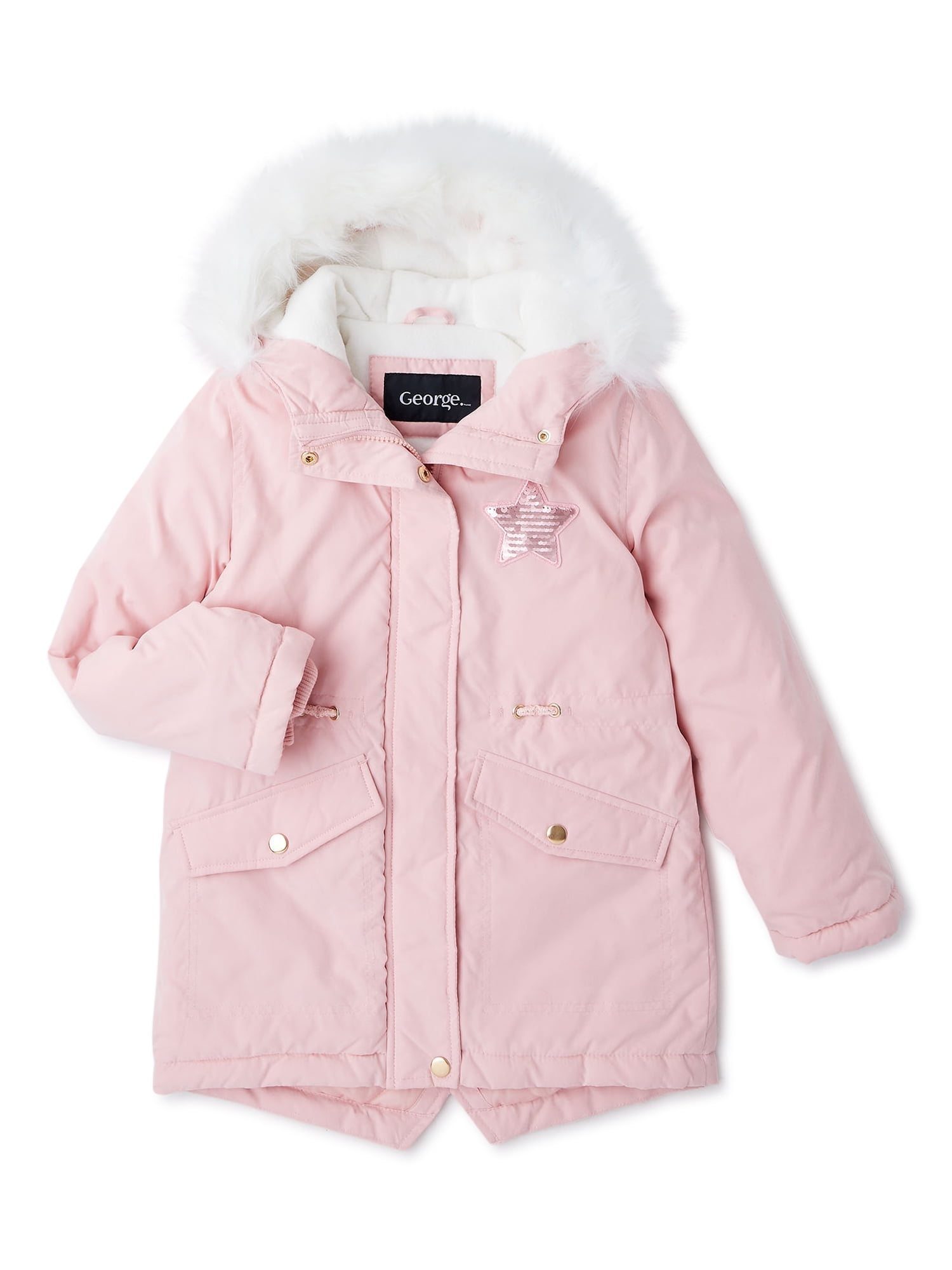George Girls Faux Fur Trim Hood Parka Coat, Sizes 4-16 - Walmart.com