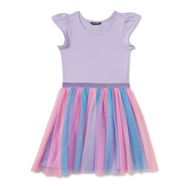 George Girls Glittery Flutter Sleeve Tutu Dress, Sizes 4-18, Twirl ...