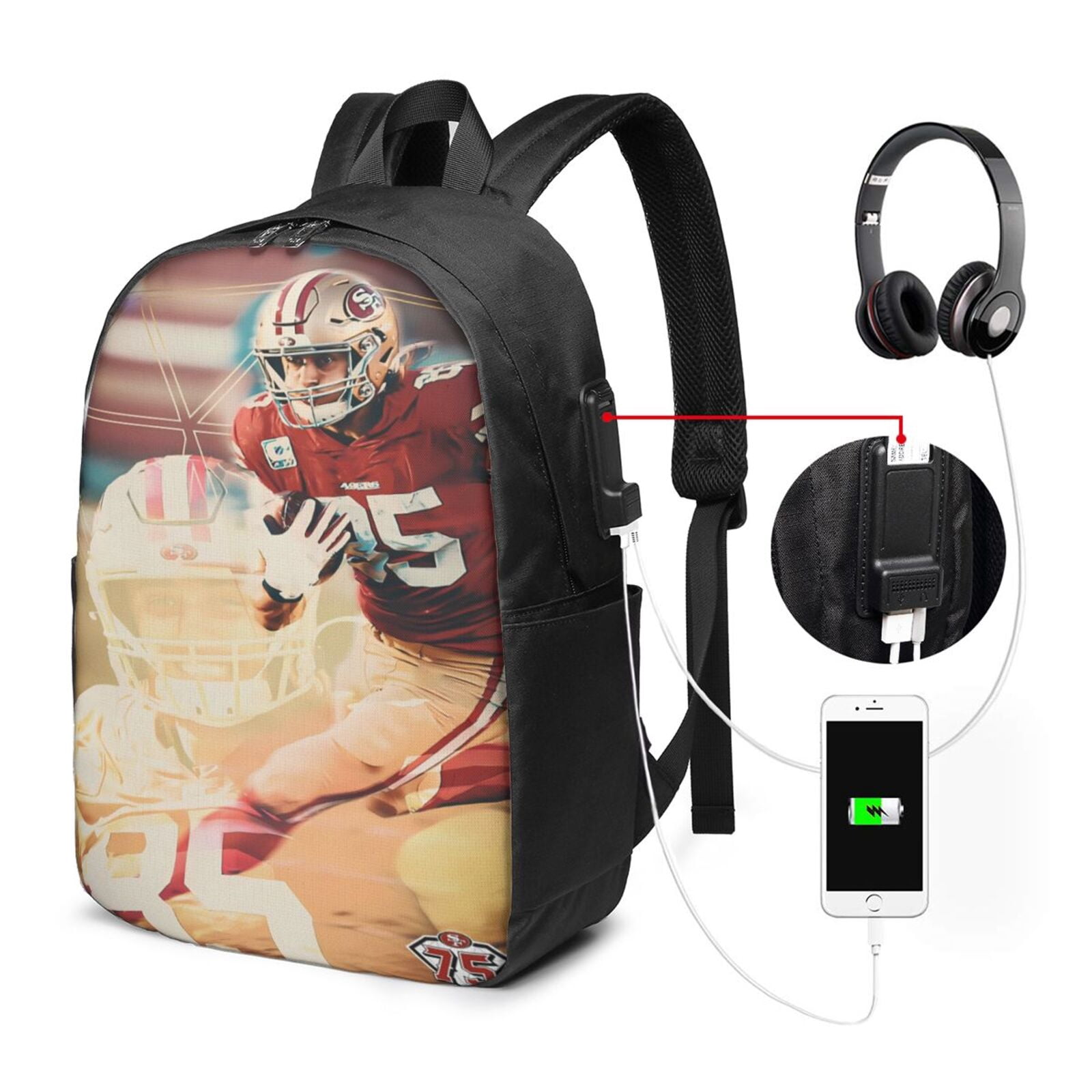 George Kittle Custom Laptop Backpack, Football Team Logo Fan Backpack ...