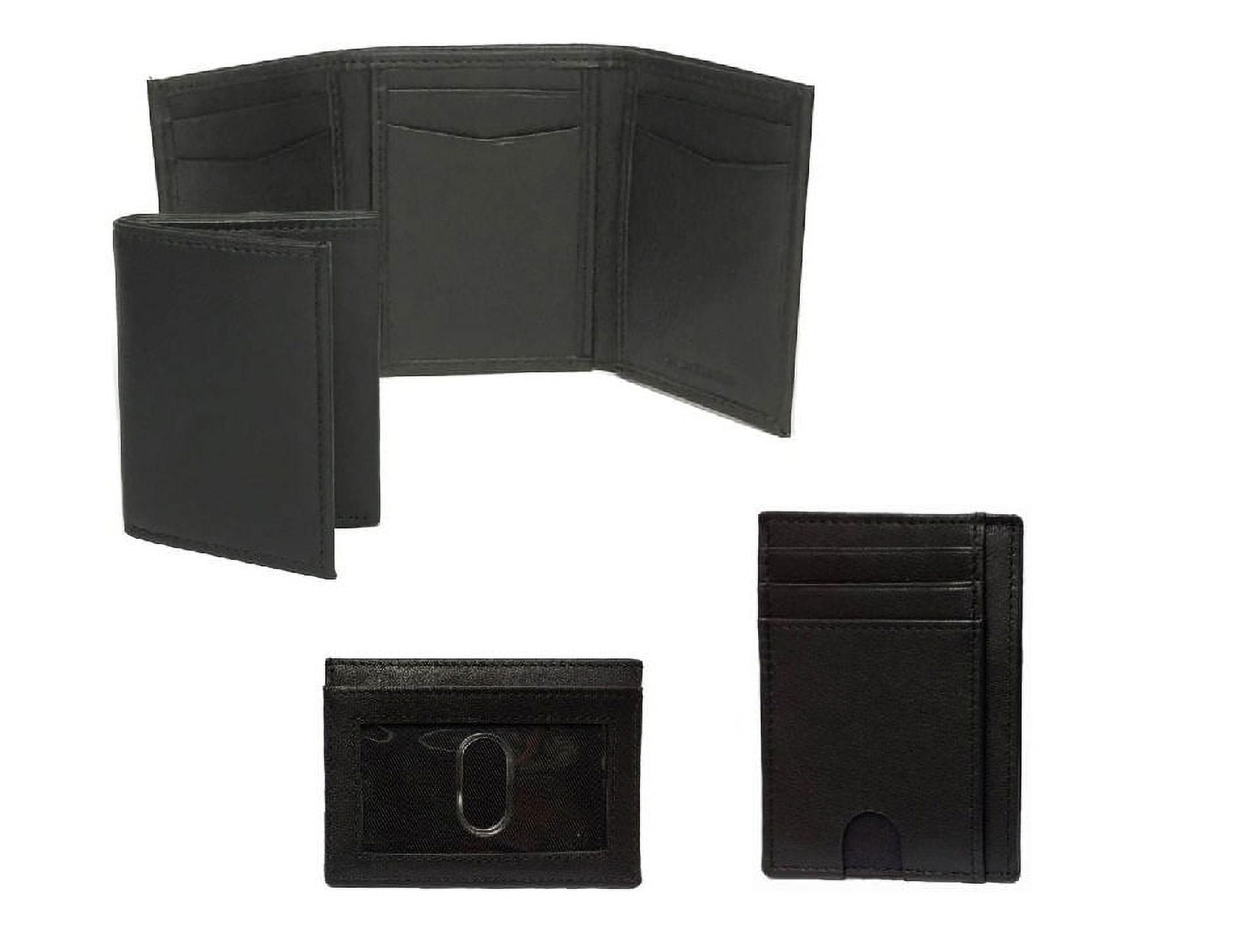 George Genuine Leather Black Slim Trifold Wallet with Card Case and ...