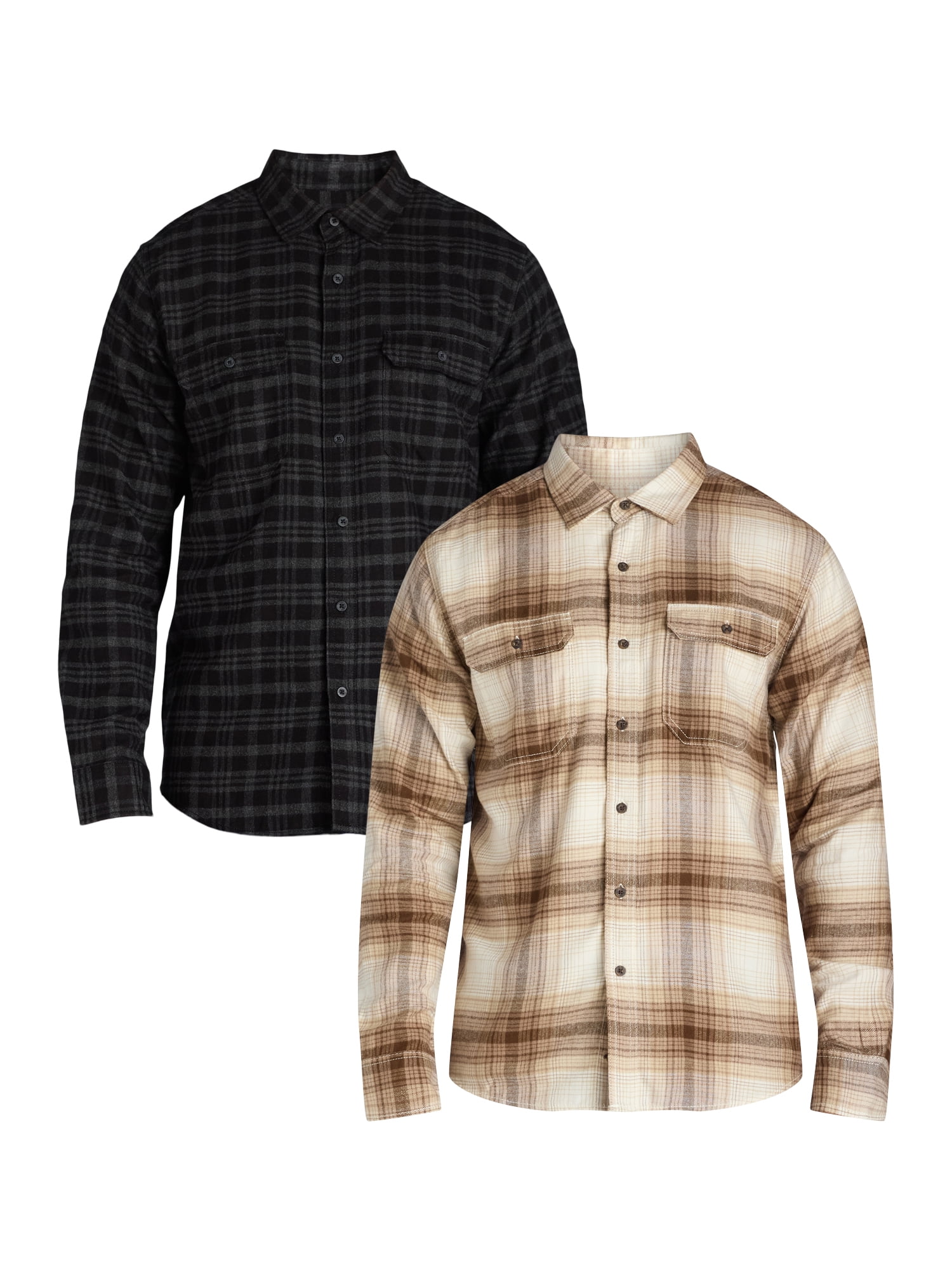 George Men's & Big Men's 2-Pack Flannel Shirt with Long Sleeves, Sizes ...