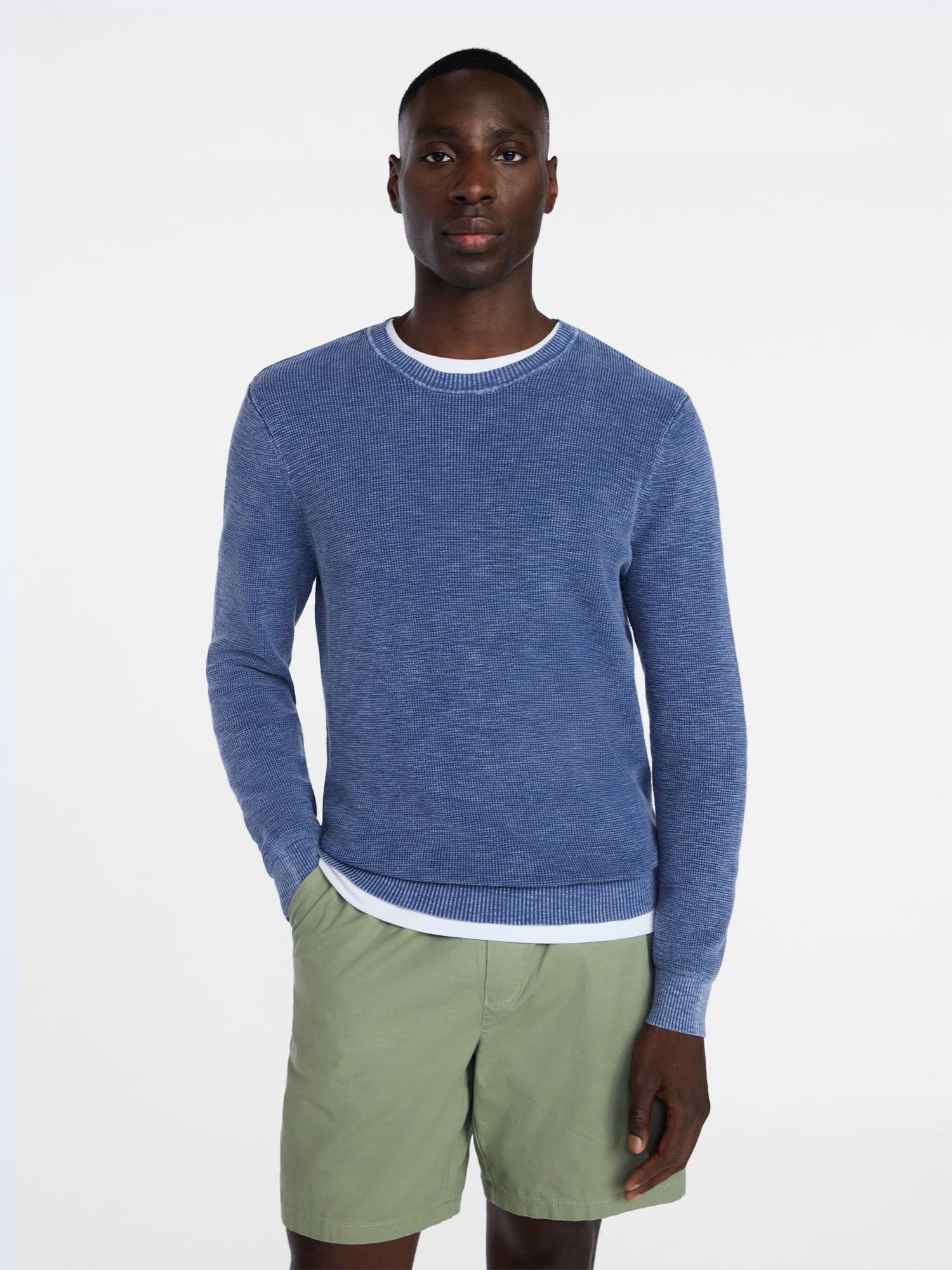 George Men's and Big Men's Cotton Slub Sweater with Long Sleeves, Sizes ...