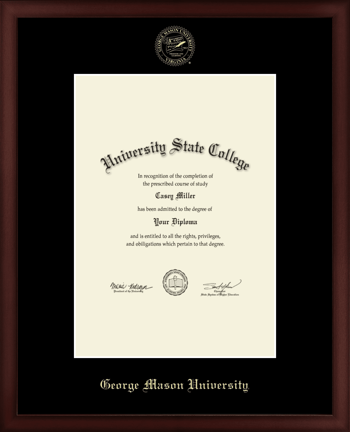 George Mason University Diploma Frame, Document Size 10" x 14 ...