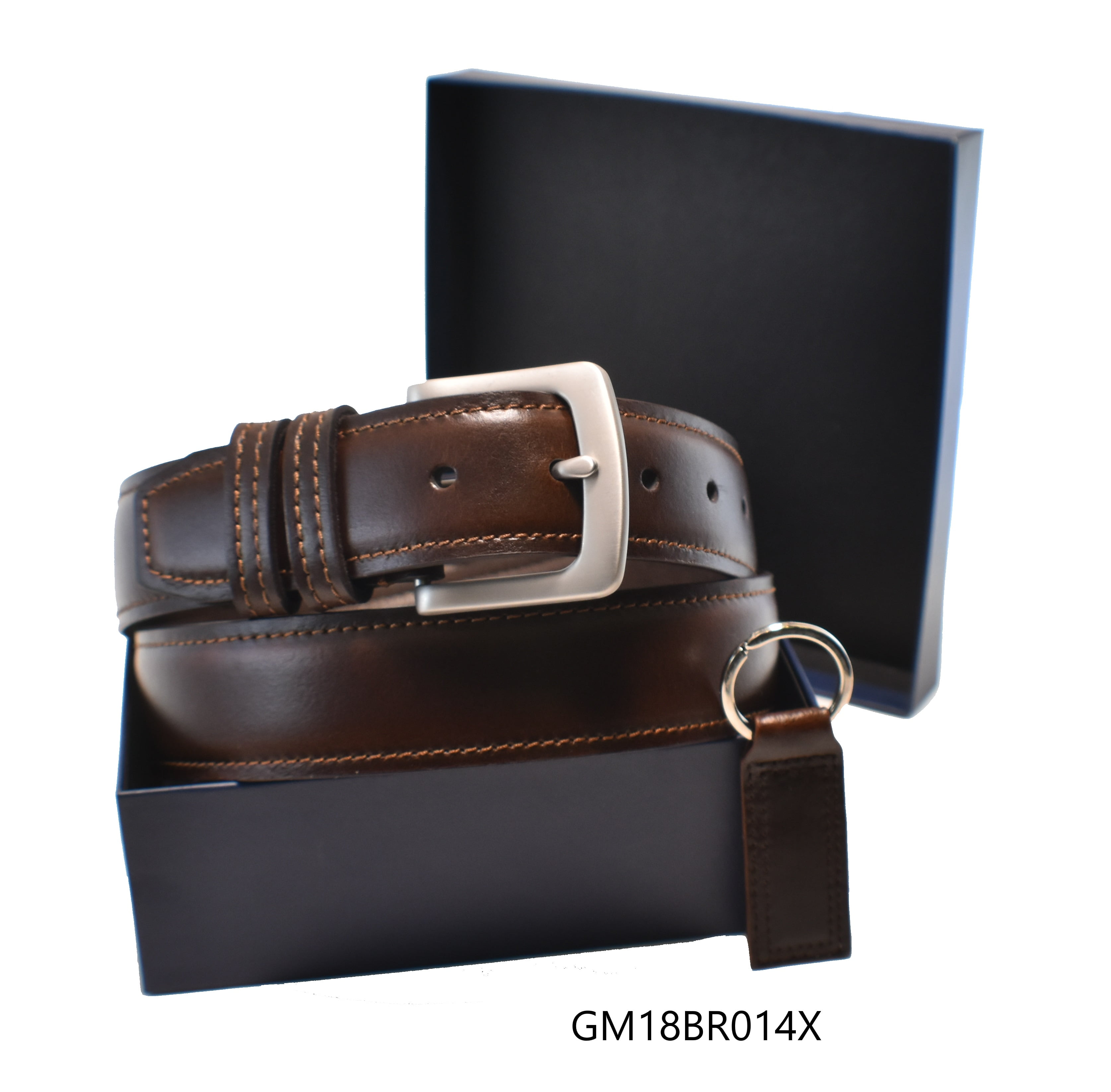 George Men's 35MM Wide Dark Brown Rugged Belt and Key Fob Gift Set ...