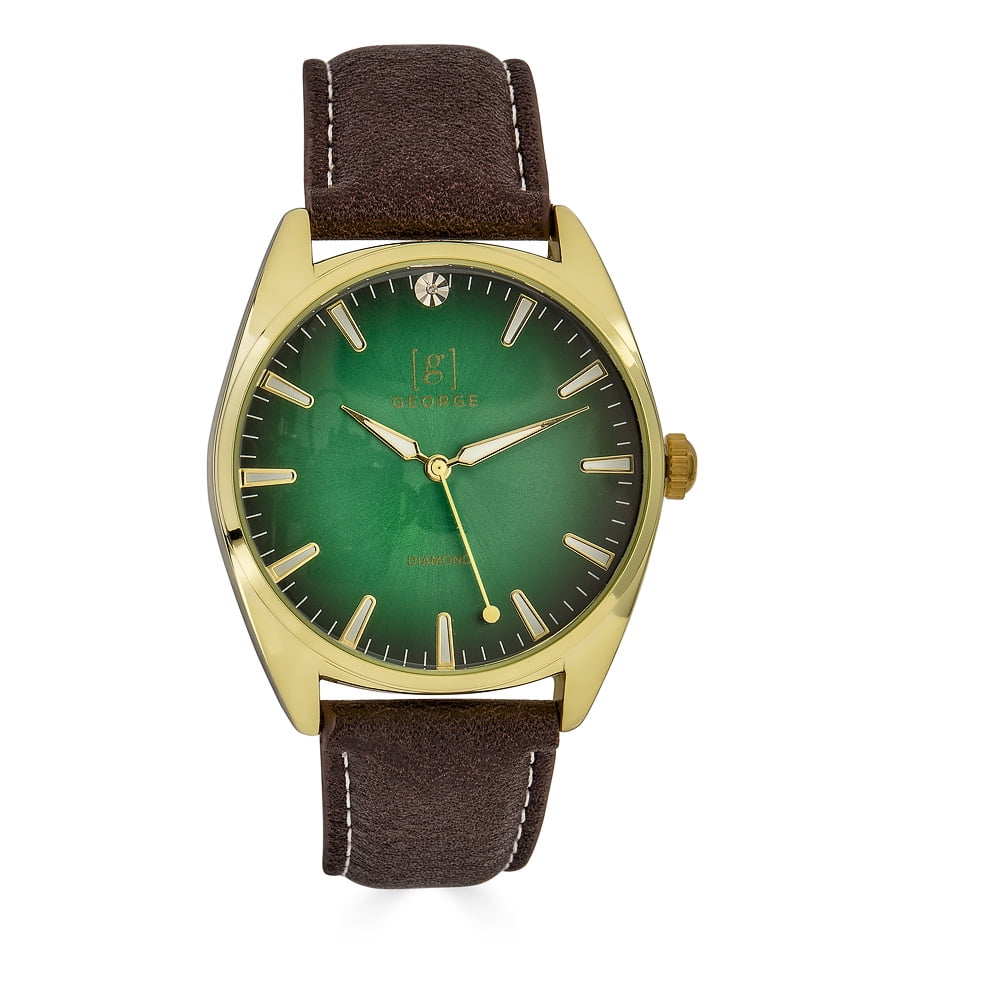 George Men's 40mm Gold Tone Ombre Green Dial Genuine Diamond Brown ...