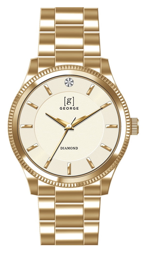 George Men's 41mm Gold Tone Genuine Diamond Bracelet Watch - Walmart.com