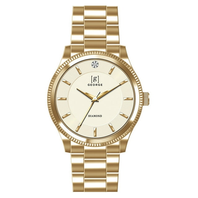 George Men's 41mm Gold Tone Genuine Diamond Bracelet Watch - Walmart.com
