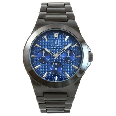 George Men's 40mm Gold Tone Ombre Green Dial Genuine Diamond Brown ...