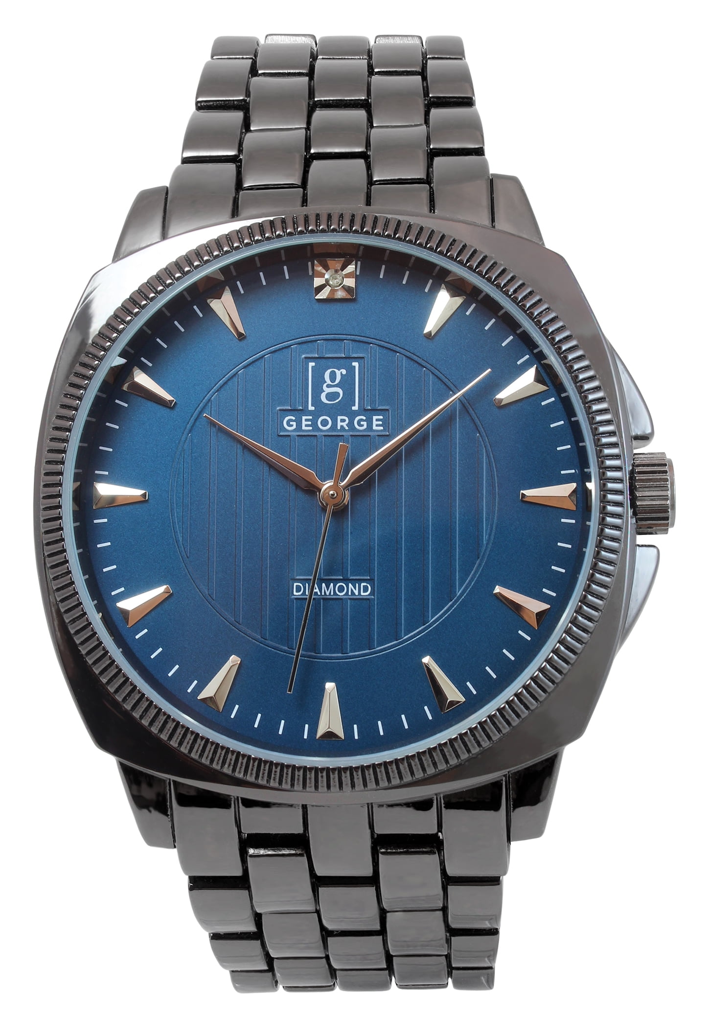 George Men's 41mm Gunmetal Tone Genuine Diamond Bracelet Watch ...