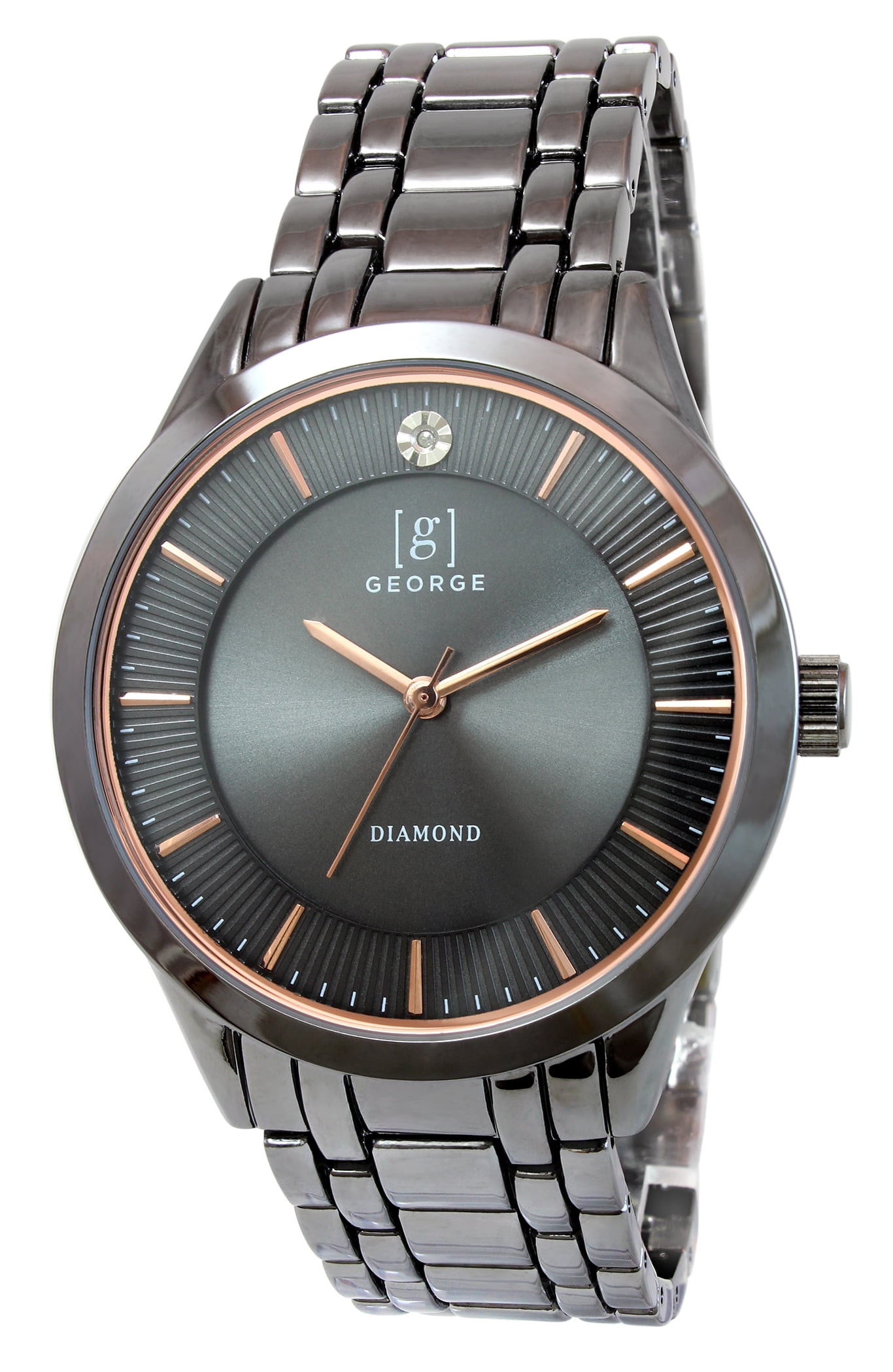 George Men's 41mm Gunmetal Tone & Rose Accent Genuine Diamond Dial Slim ...