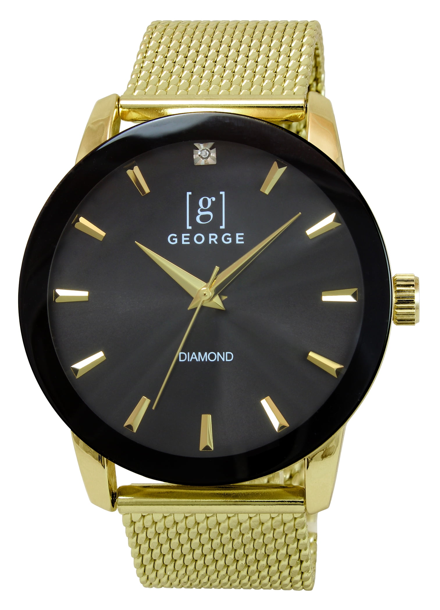George Men's 42mm Gold Tone Mettalized Glass Bezel Genuine Diamond ...