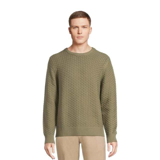 George Men's Basket Stitch Crewneck Sweater with Long Sleeves, Sizes S ...