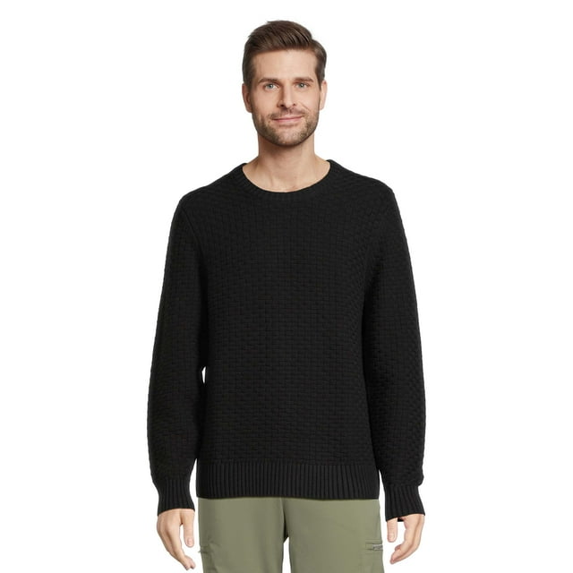George Men's Basket Stitch Crewneck Sweater with Long Sleeves, Sizes S ...