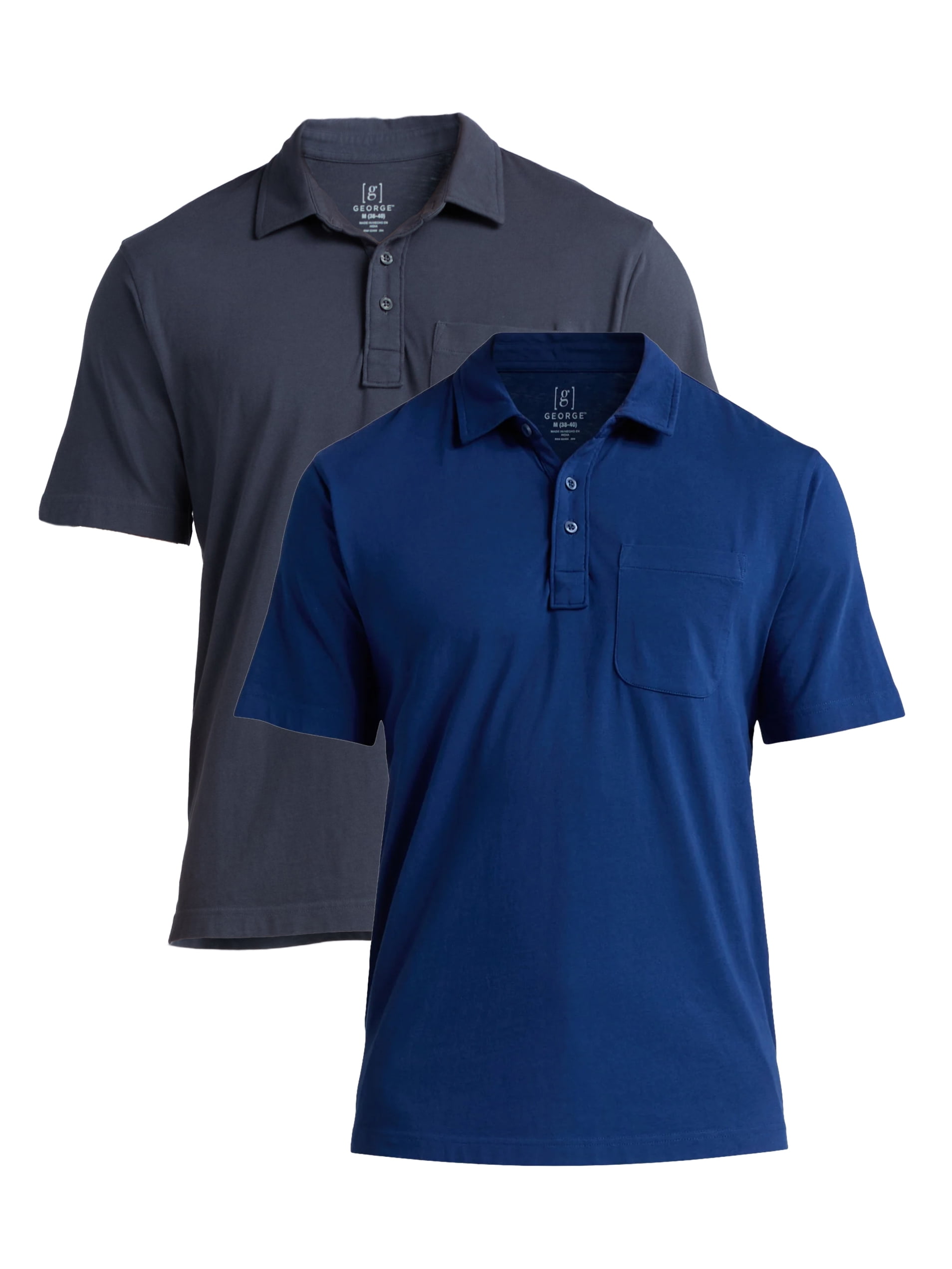 George Men's & Big Men's 2-Pack Short Sleeve Jersey Polo with Pocket ...
